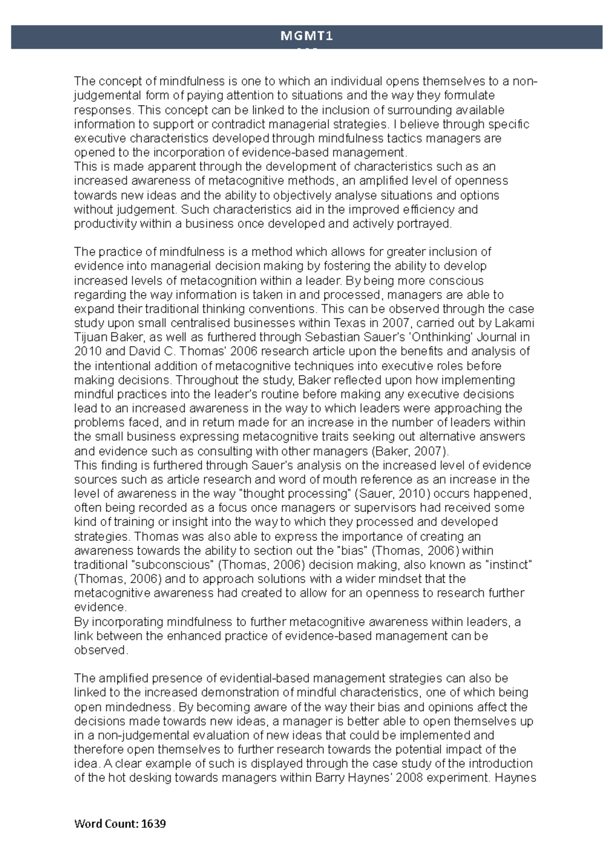 MGMT1003 mindfulness essay - The concept of mindfulness is one to which ...