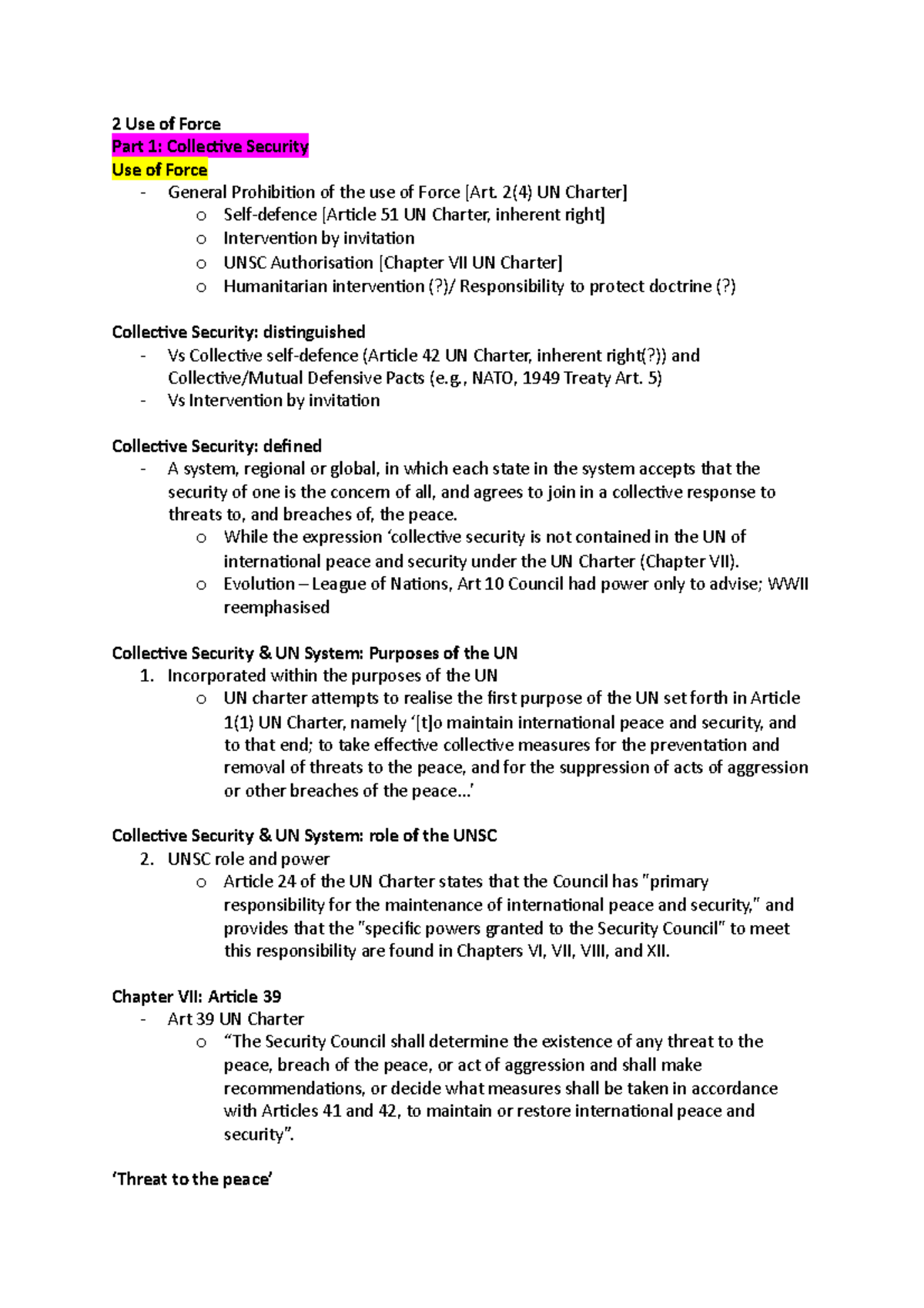 PL Use of Force 2 - 2 Use of Force Part 1: Collective Security Use of ...