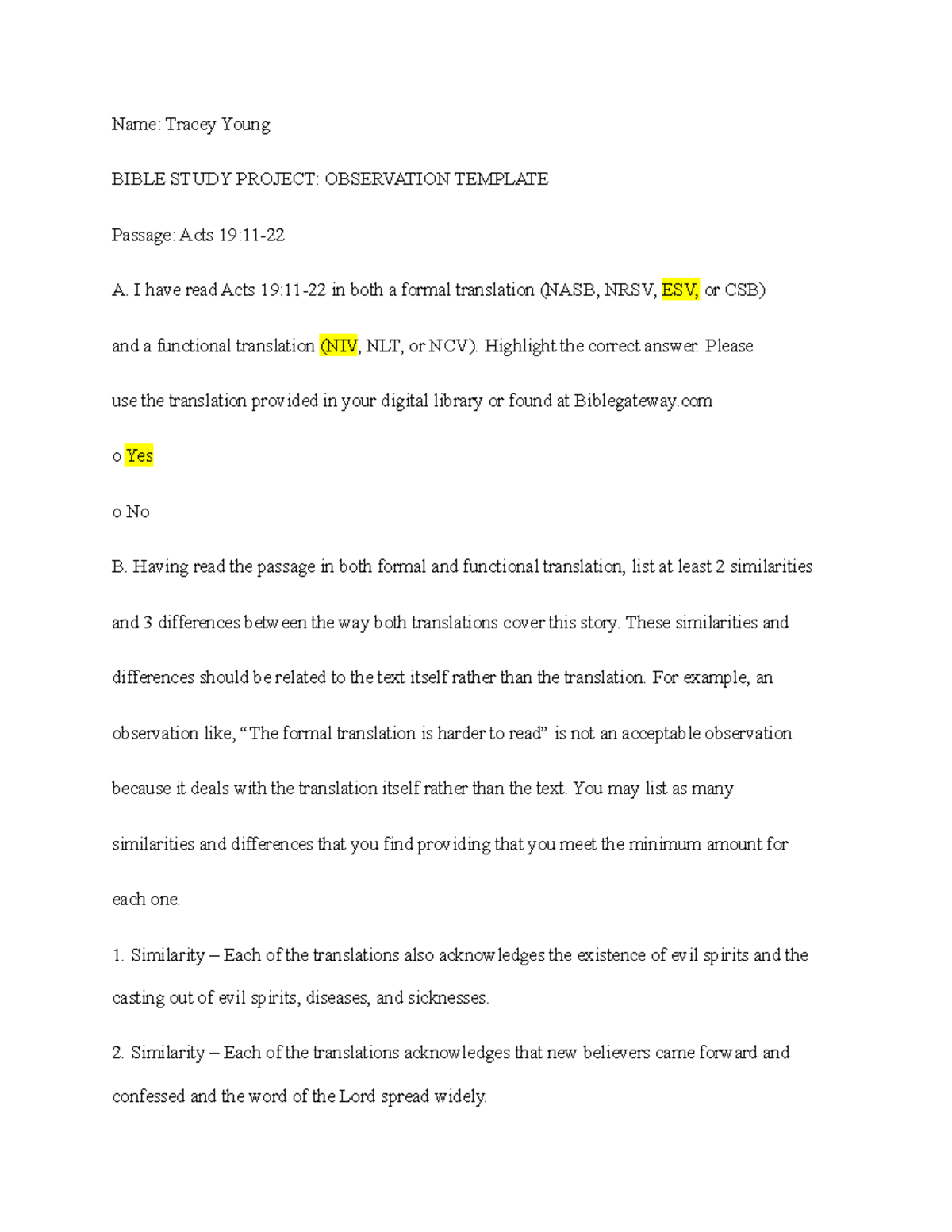 BIBL104 - week 1 - Name: Tracey Young BIBLE STUDY PROJECT: OBSERVATION ...