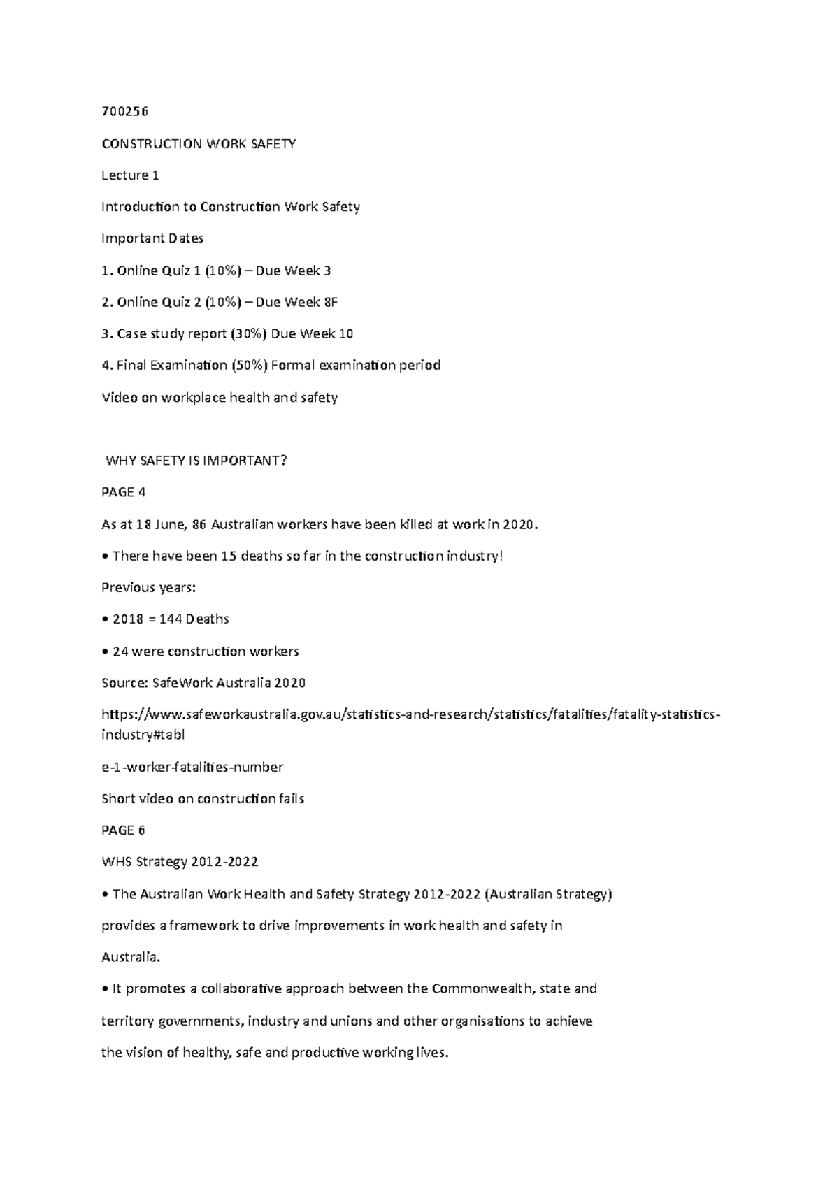 Construction work safety exam - 700256 CONSTRUCTION WORK SAFETY Lecture ...