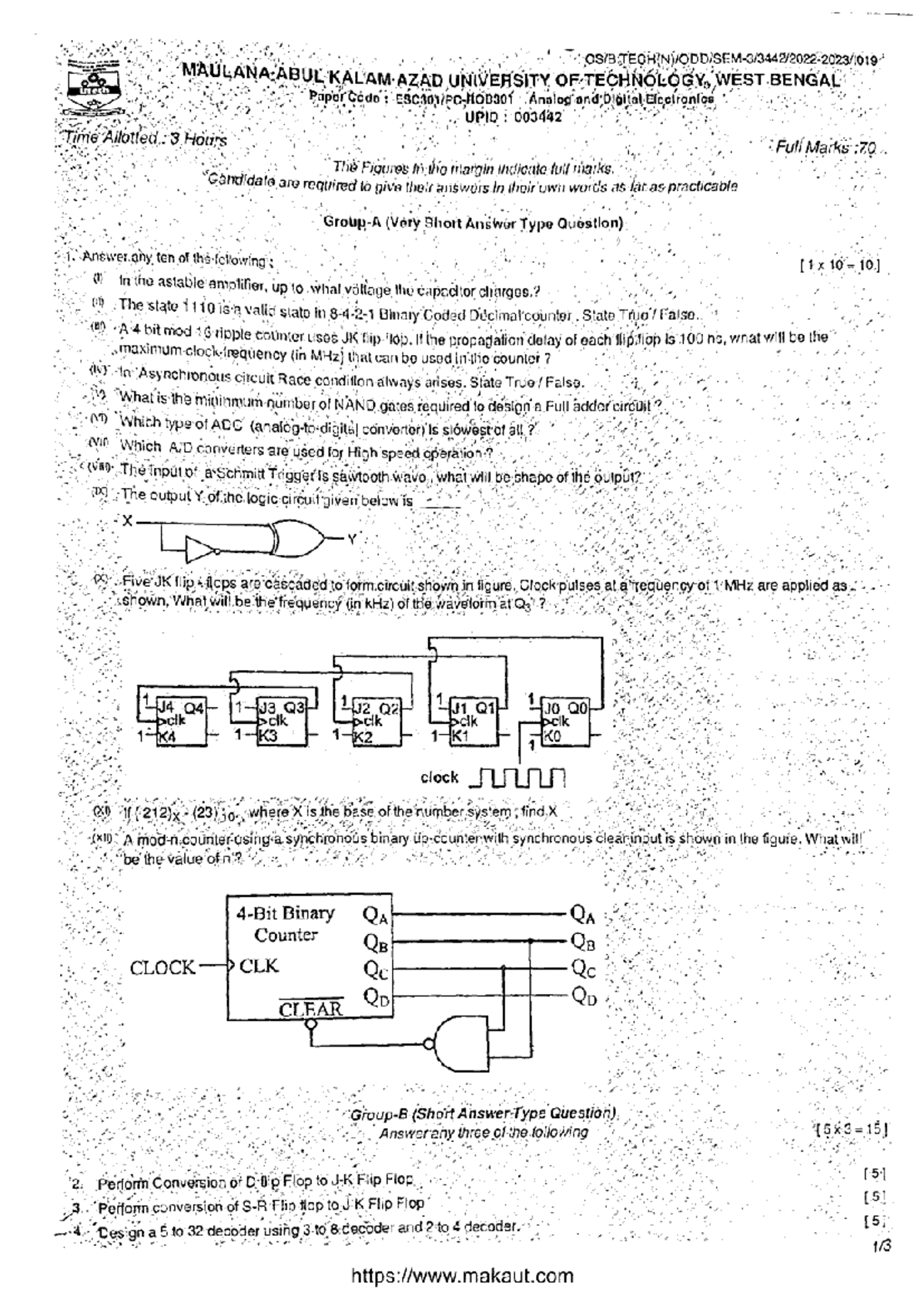 Btech esc 3 sem analog and digital electronics - MAULANA ABUL KALAM. AZAD UNIVERSITY OF ...