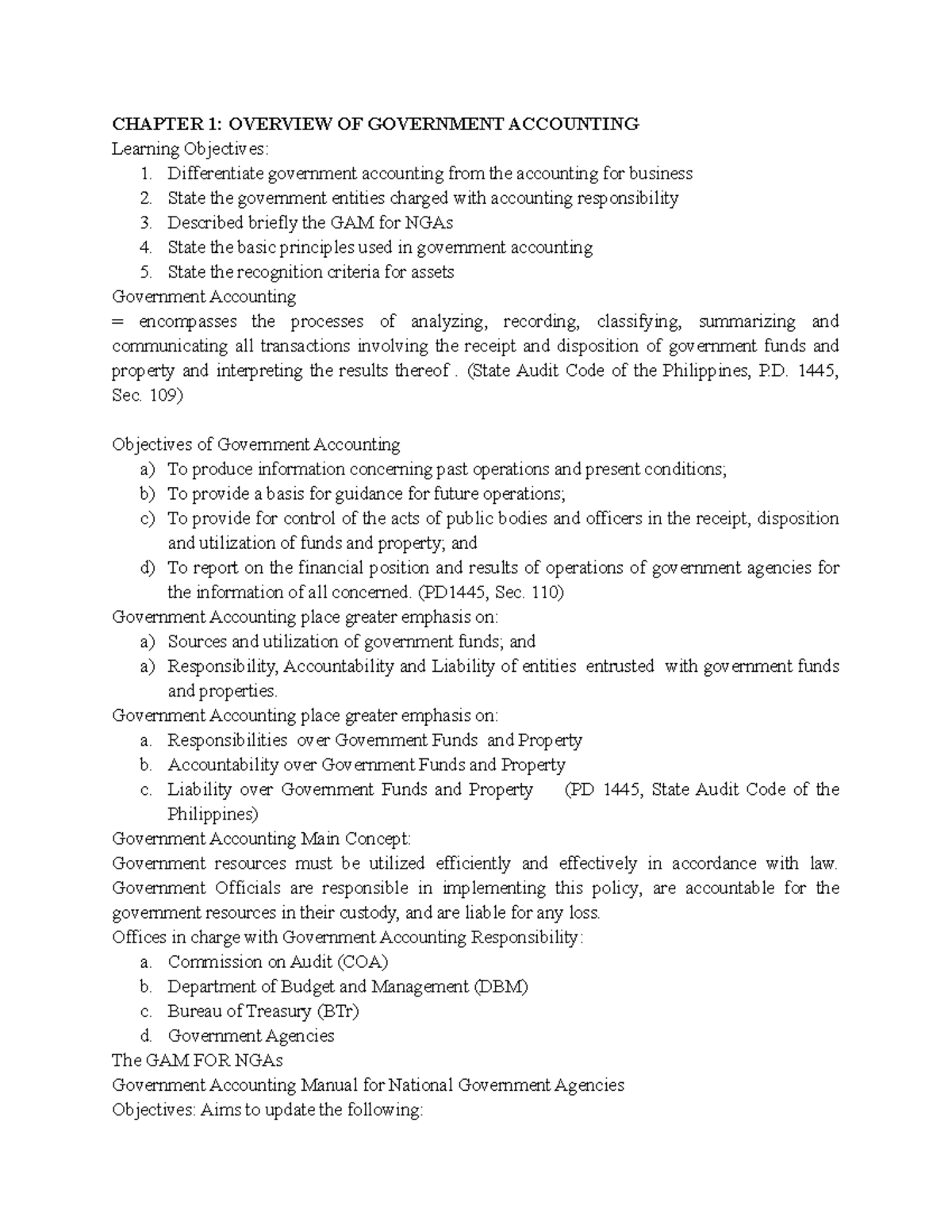 Chapter 1 Overview OF Government Accounting - CHAPTER 1: OVERVIEW OF ...