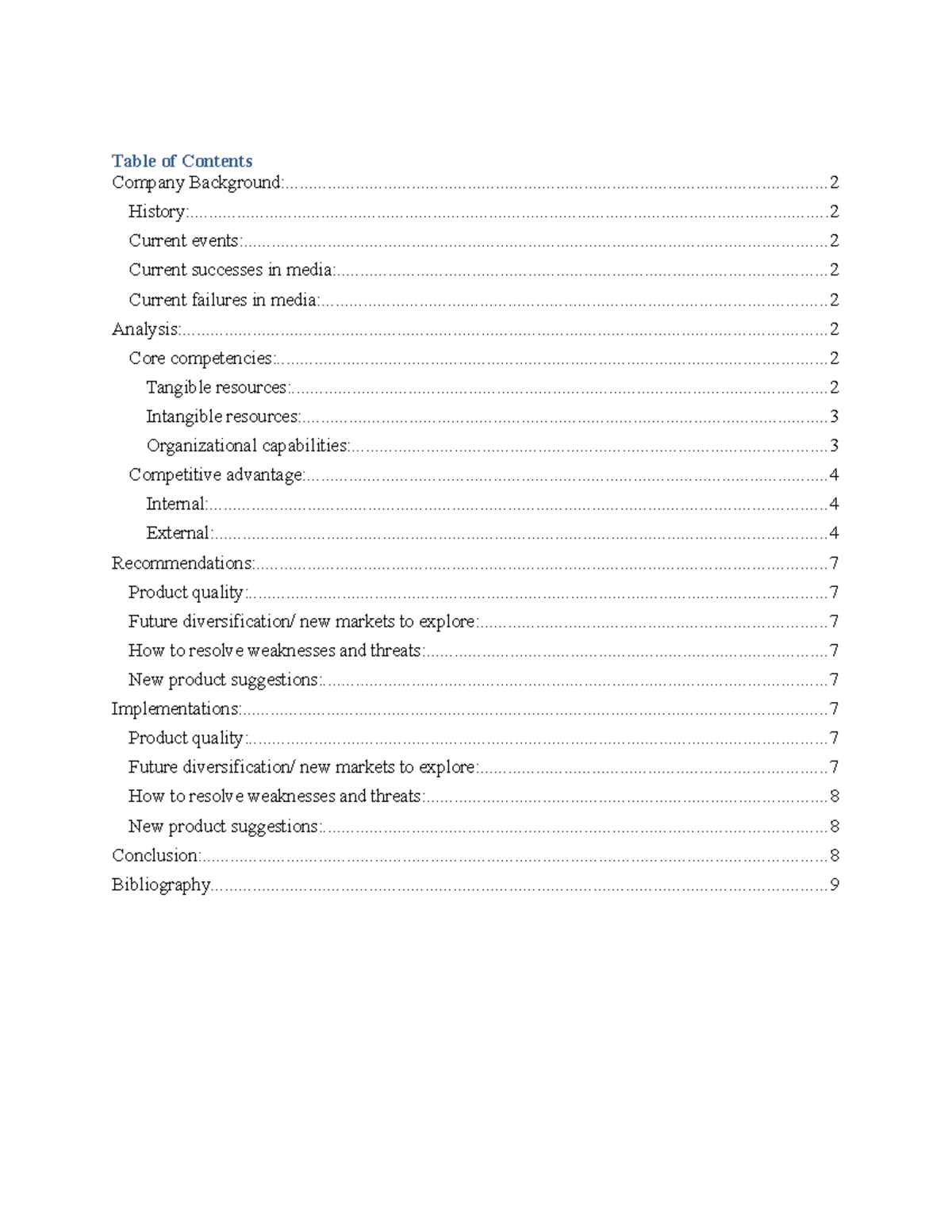 Amazon Internal and External Analysis - Table of Contents Company - Studocu