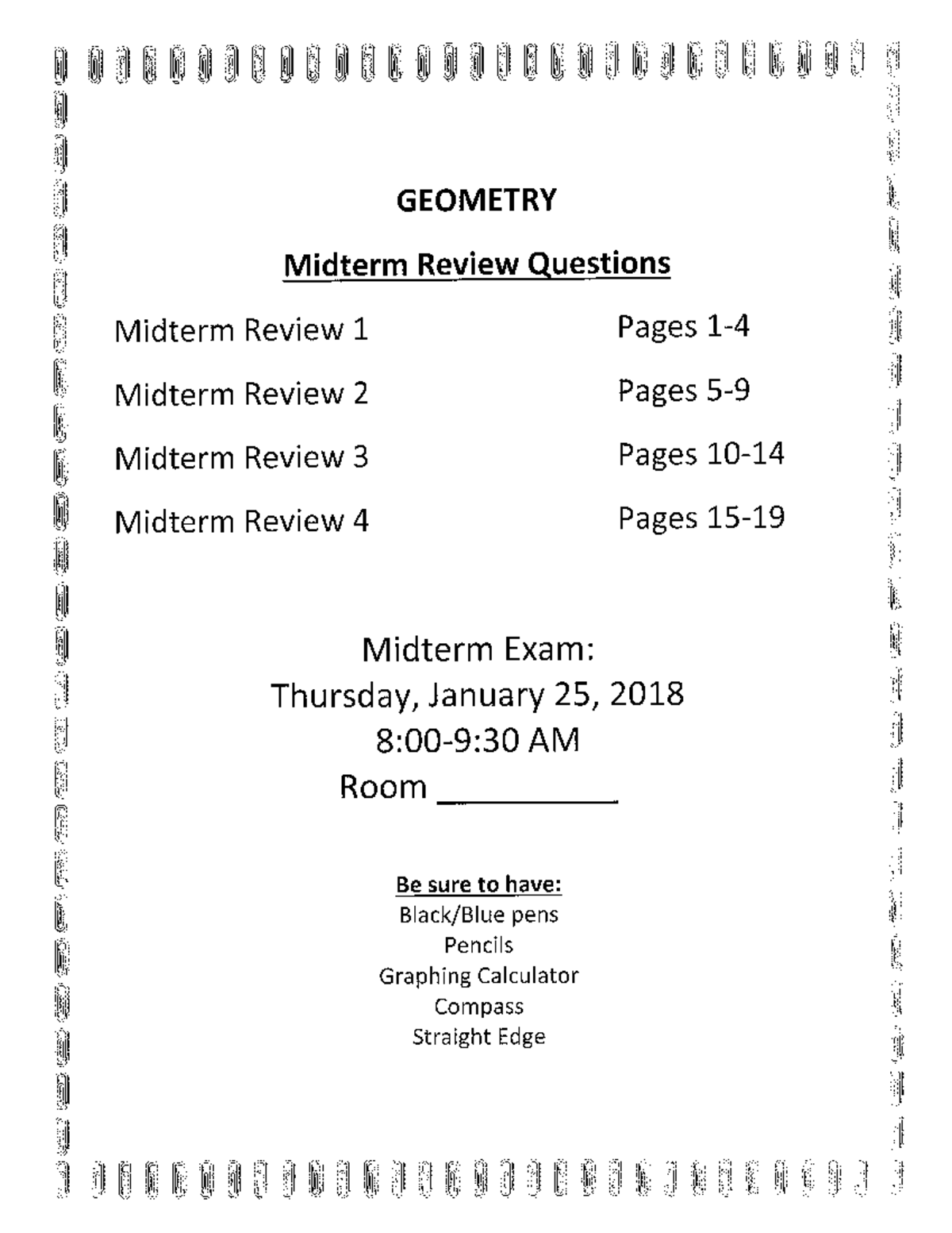 Logan Rohan - midterm review 2018 - 0 GEOMETRY Midterm Review Questions ...