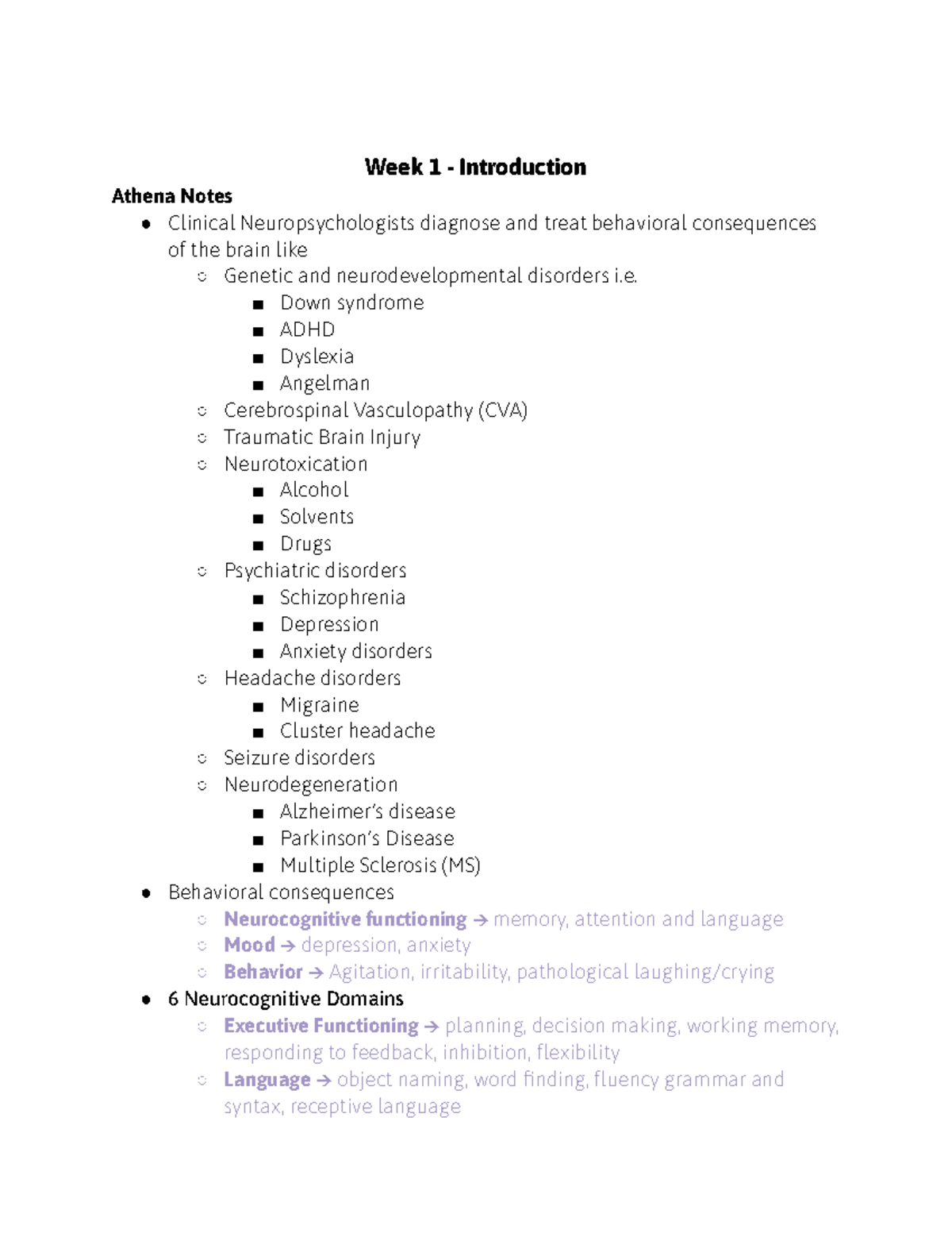 Clinical Neuropsychology Final Exam Study Guide - Week 1 - Introduction ...
