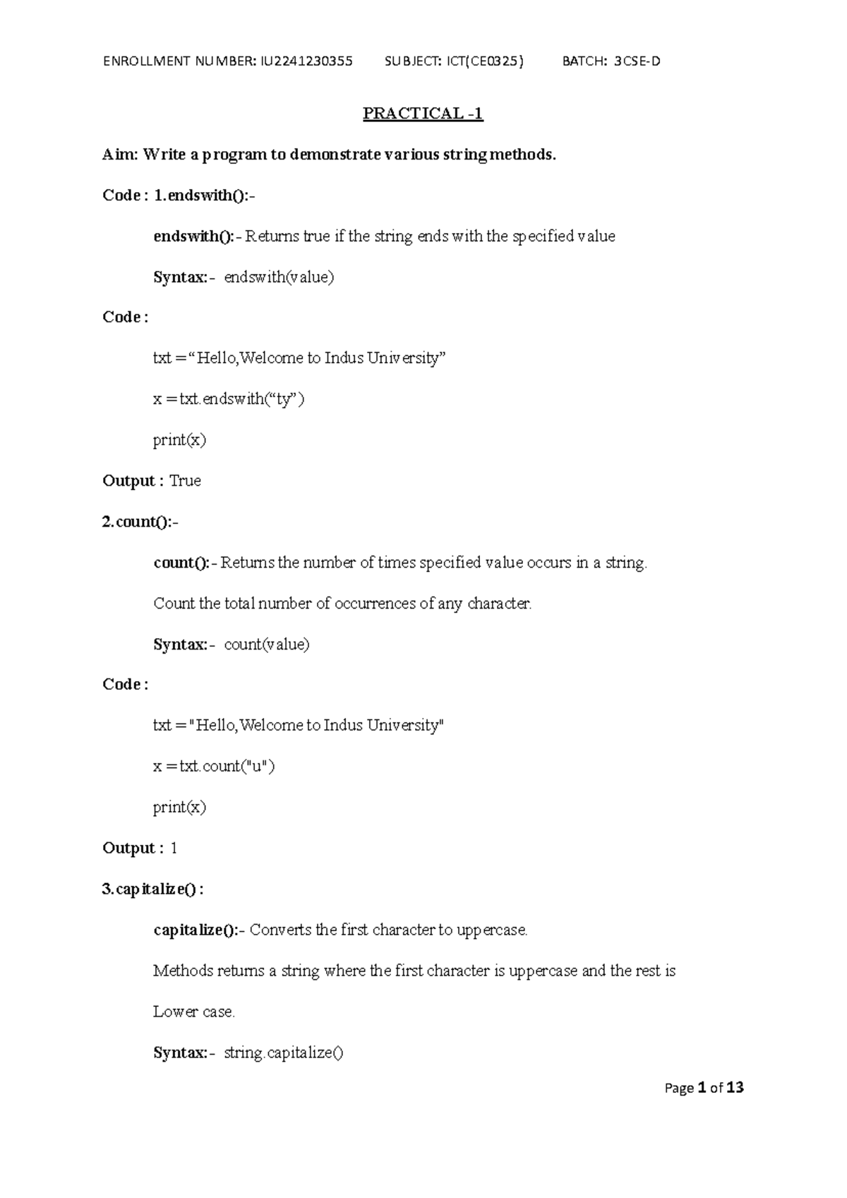 CSE-D ICT3 IU355 - PRACTICAL - Aim: Write a program to demonstrate ...