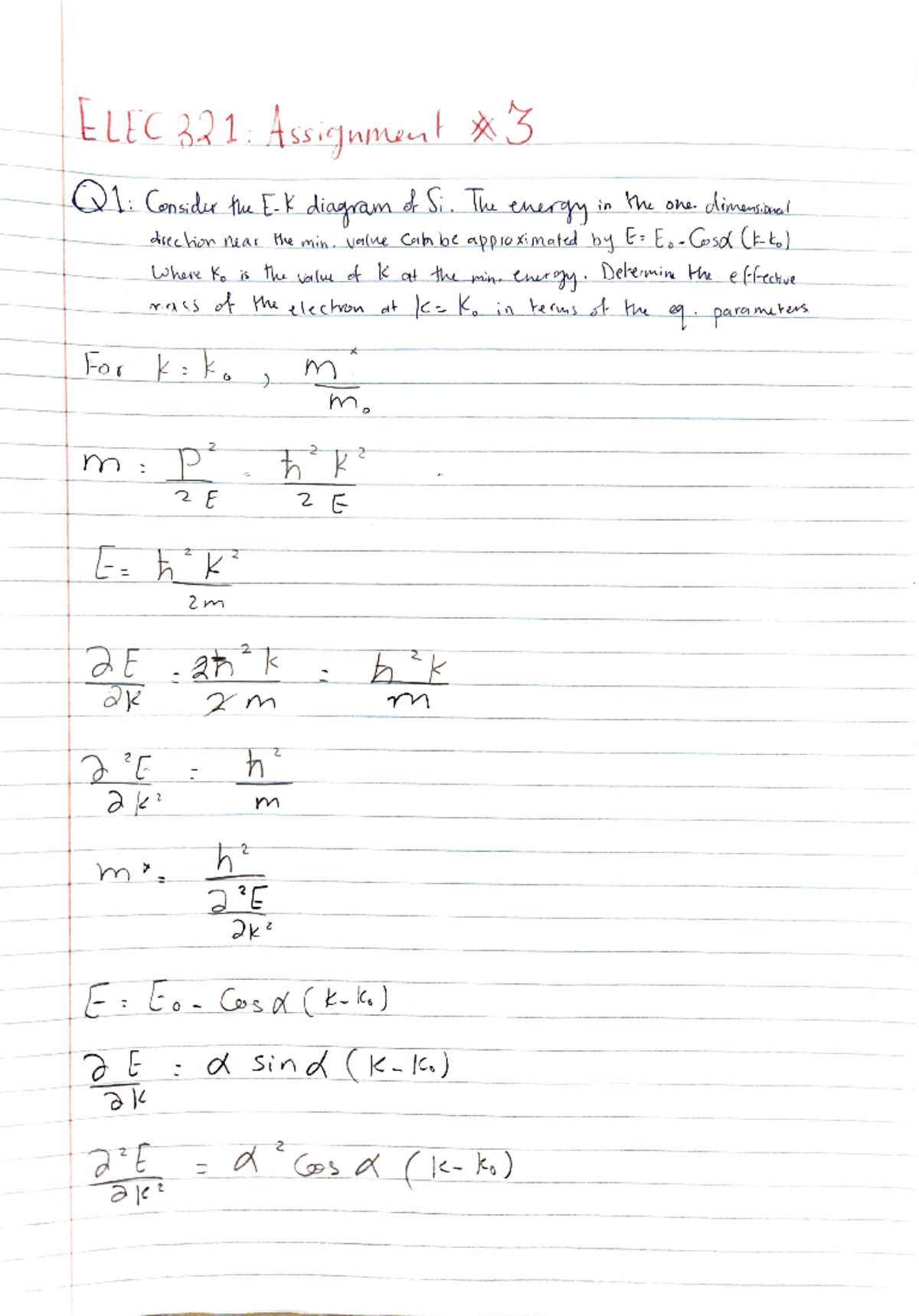 ELEC321 Assignment 3 - For k: ko m Asechon near the min. yatue Caoh be ...
