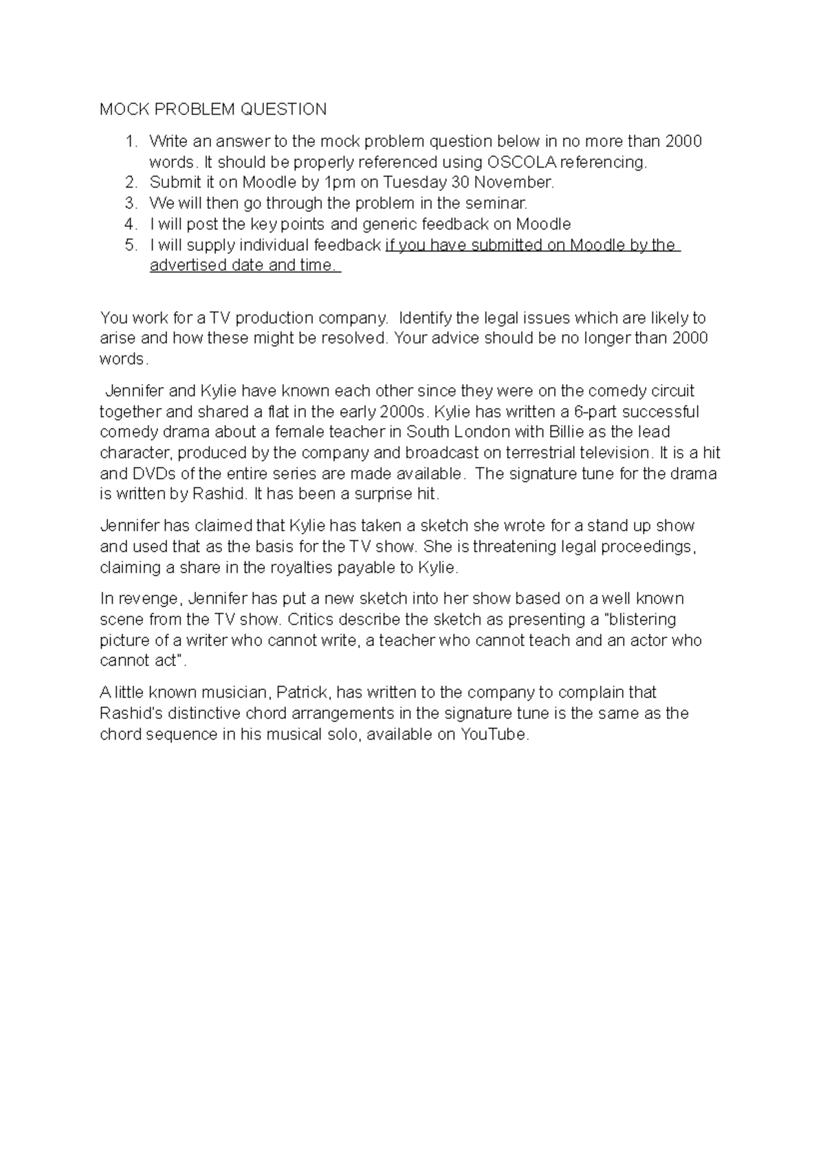 Mock problem - Lecturer - Kim Silver - LAW6EML - LSBU - Studocu