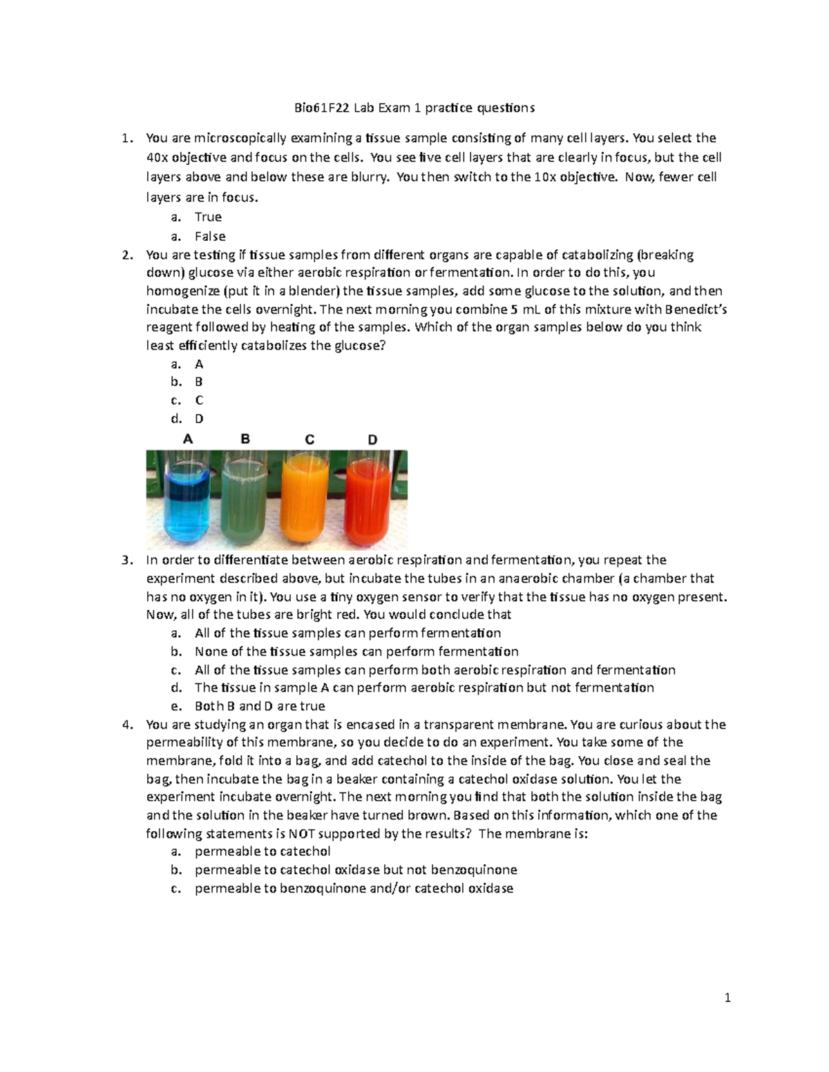 Bio61F22Lab Ex 1 practice questions - Bio61F22 Lab Exam 1 practice ...