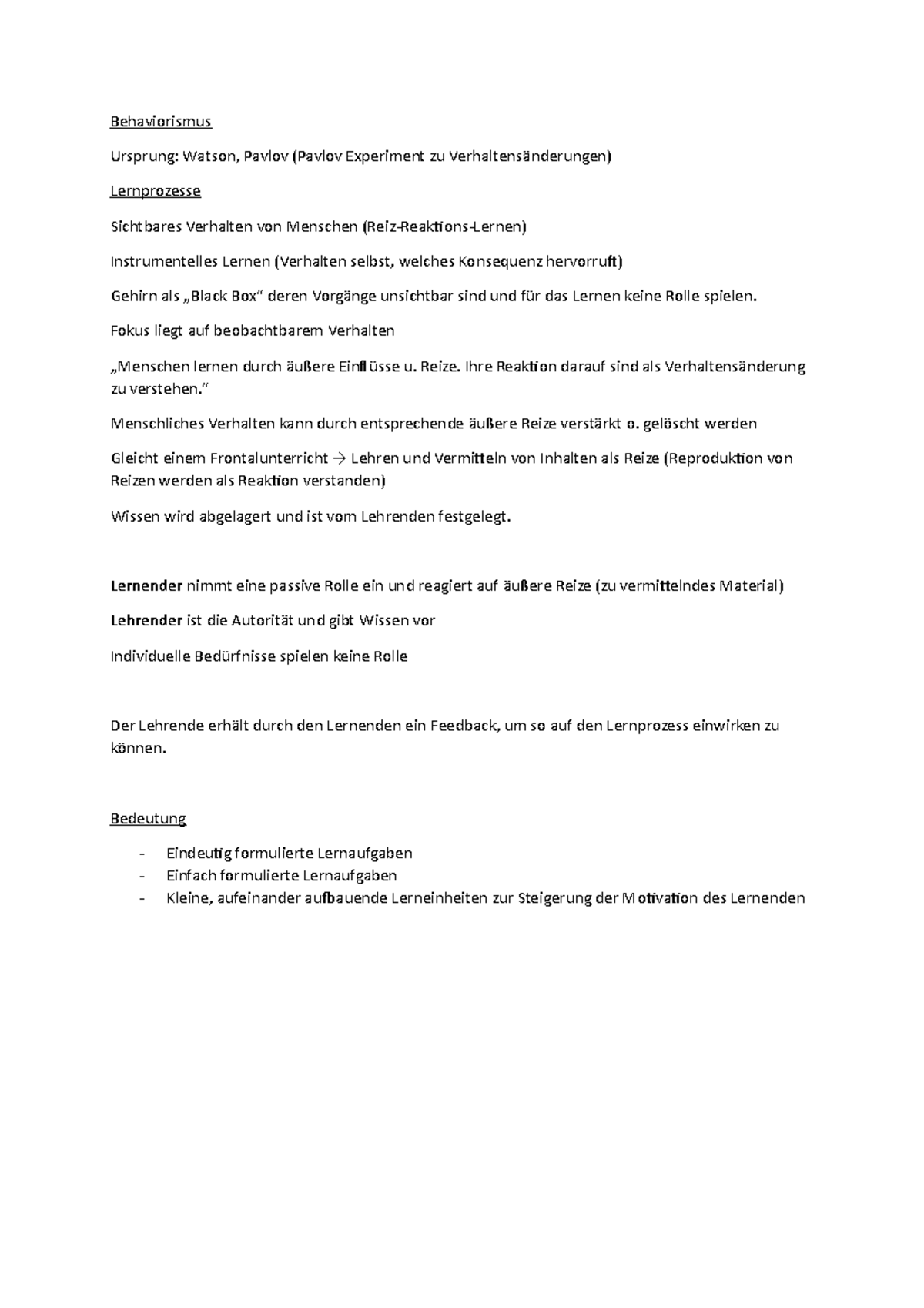 KSM Prof. Dr. Frank Winnenbrock - Behaviorismus - Behaviorismus ...