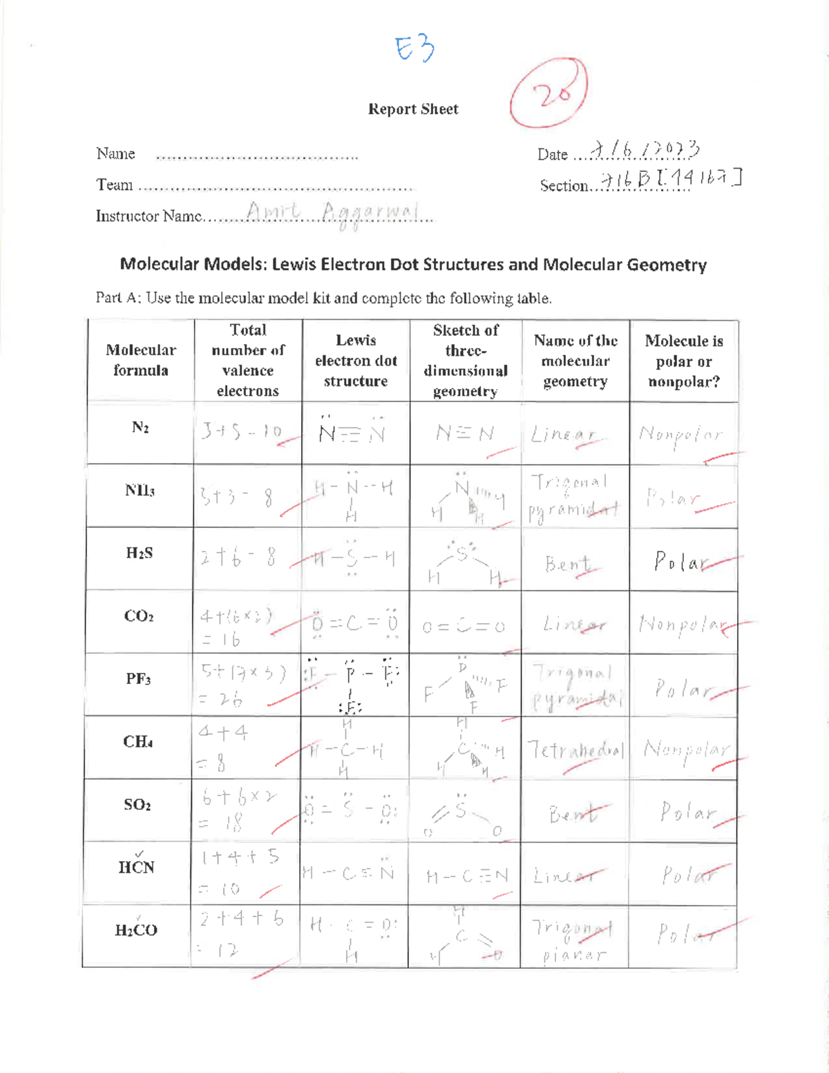 Lab 3 Molecular Models and Shapes of Molecules - SCC 110 - Studocu