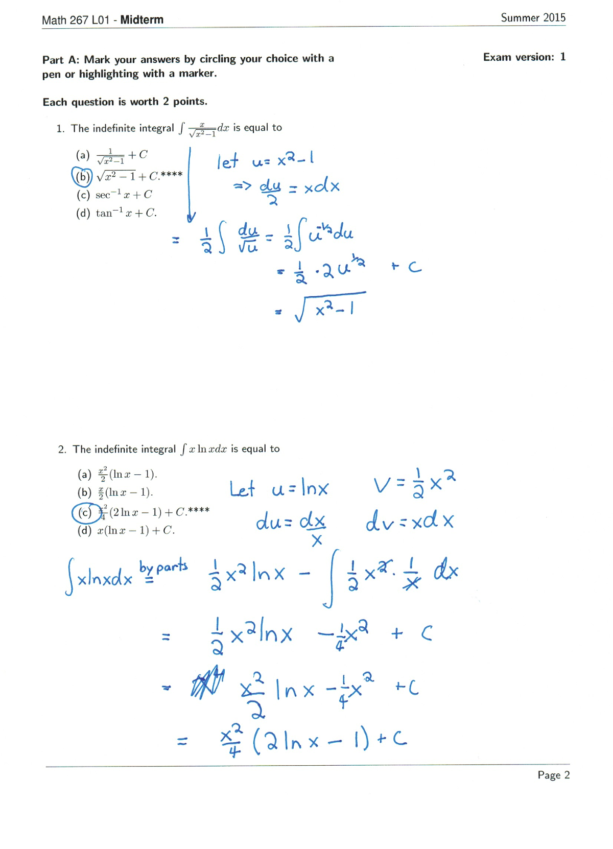 Math267 S2015 Midterm Solutions - MATH 267 - Studocu