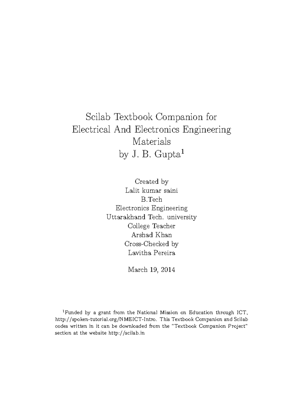 Pdfcoffee - Electrical machine - Scilab Textbook Companion for Electrical And Electronics - Studocu