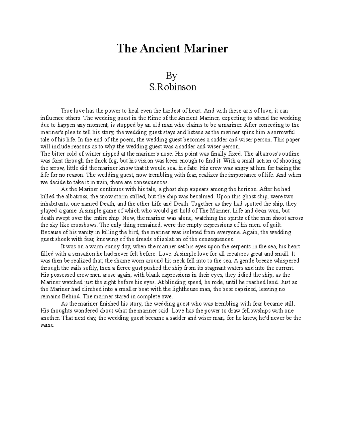 The Ancient Mariner - The Ancient Mariner By S True love has the power ...