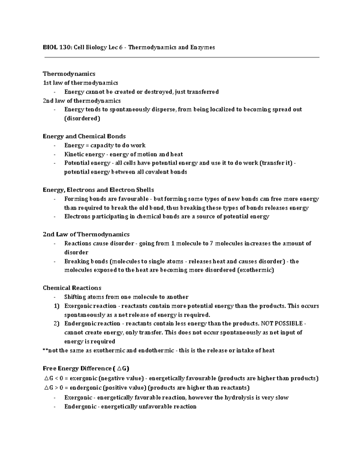 BIOL 130 - Cell Biology Lec 6 - BIOL 130: Cell Biology Lec 6 ...