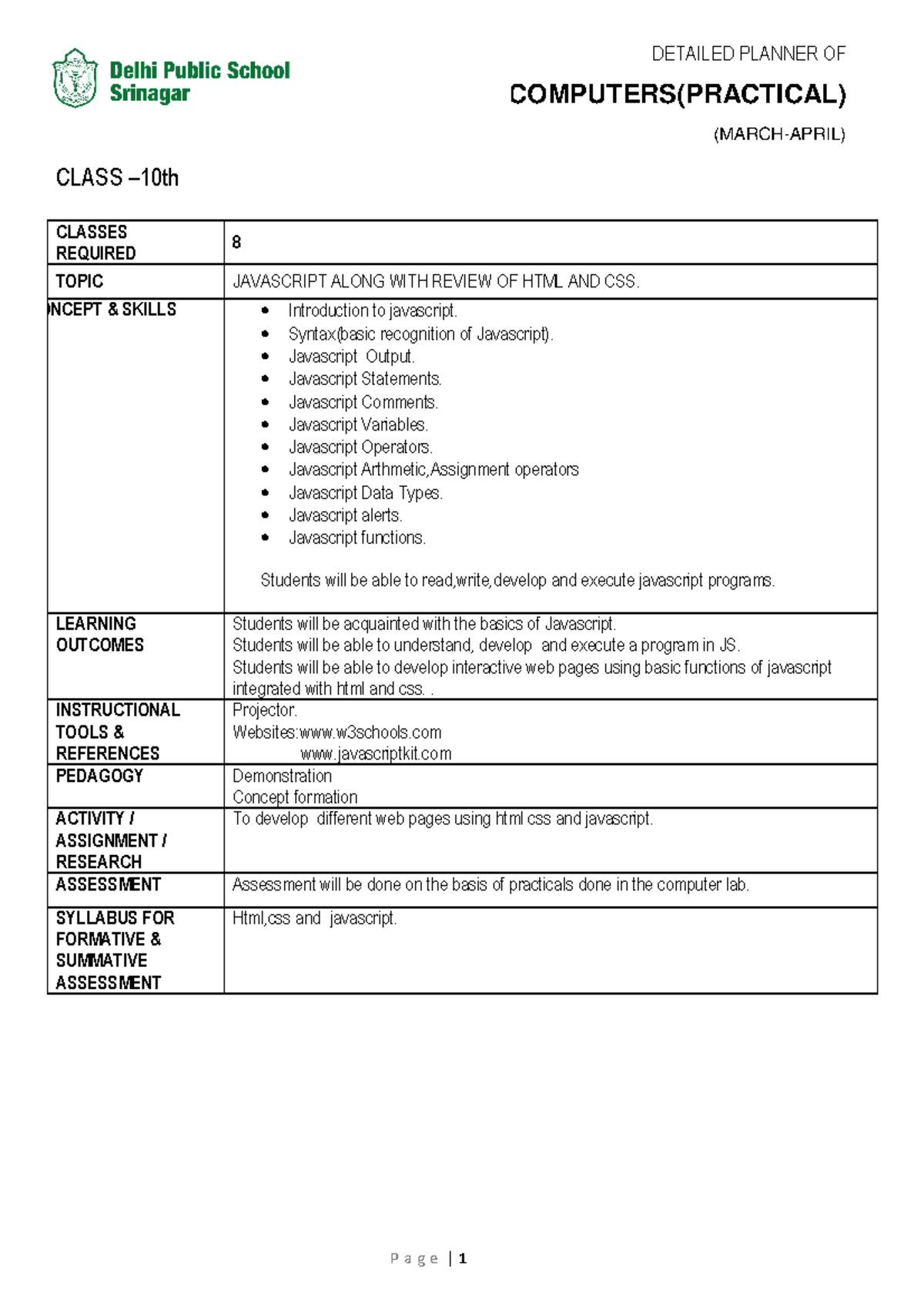 10th All Subjects Combined - DETAILED PLANNER OF COMPUTERS(PRACTICAL ...