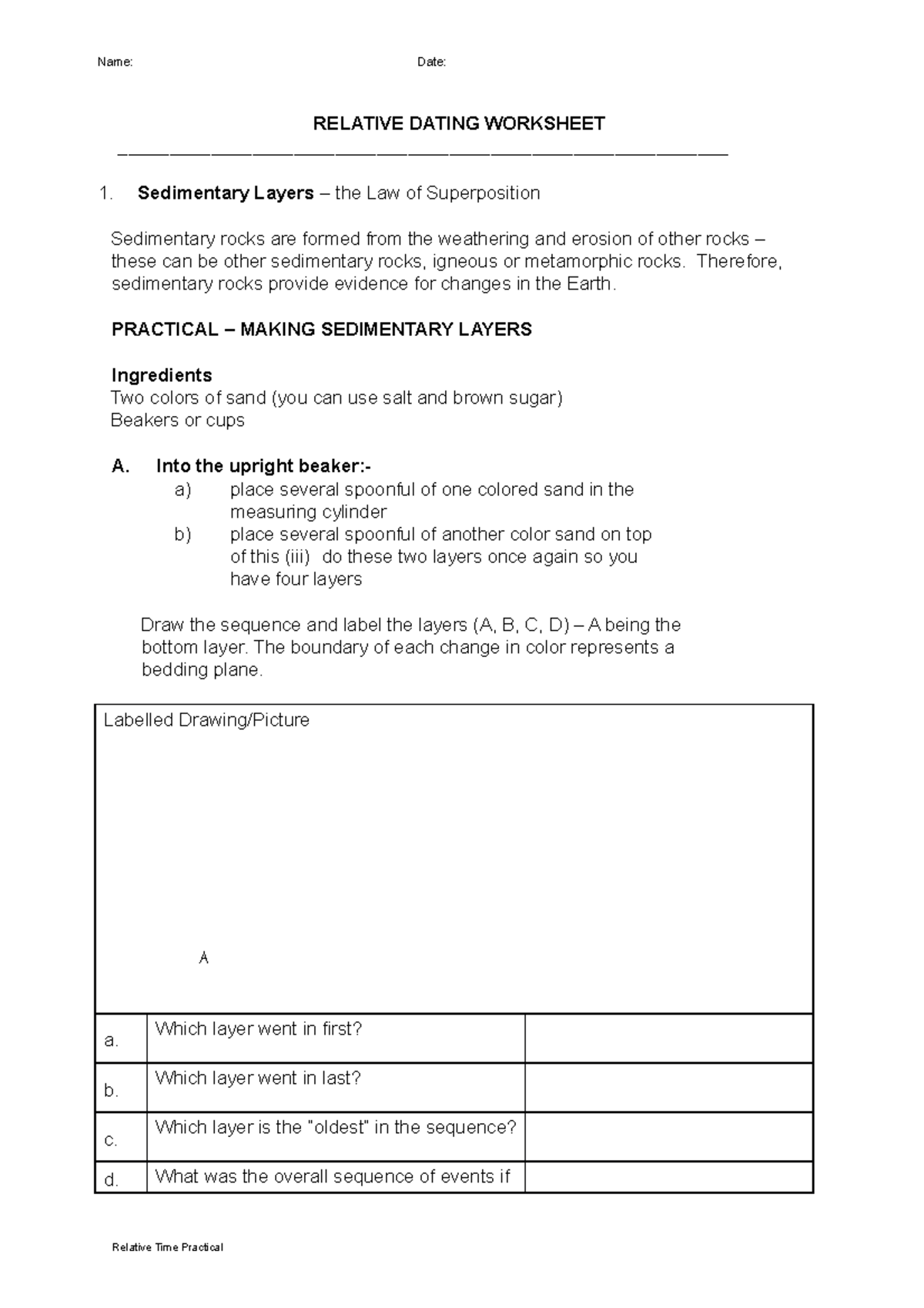 Weekly Task 3 - Copy - sds - RELATIVE DATING WORKSHEET - Studocu