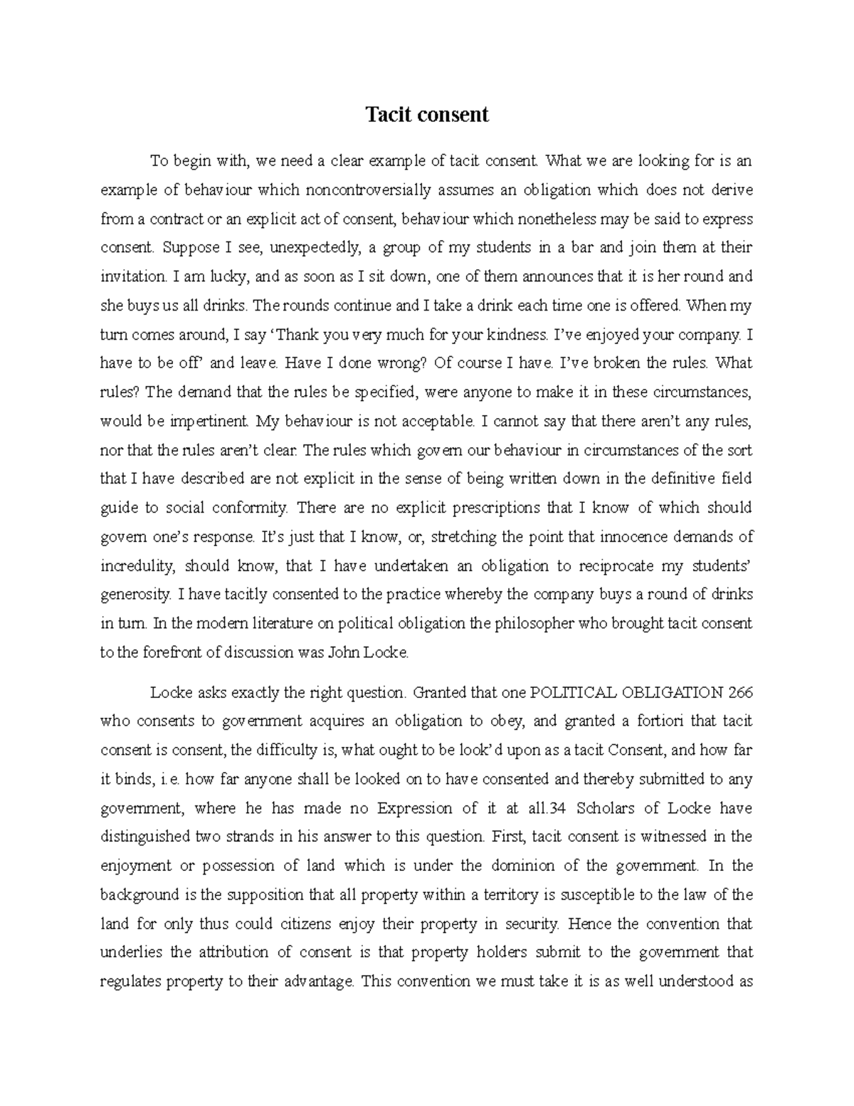 Tacit consent - What we are looking for is an example of behaviour ...