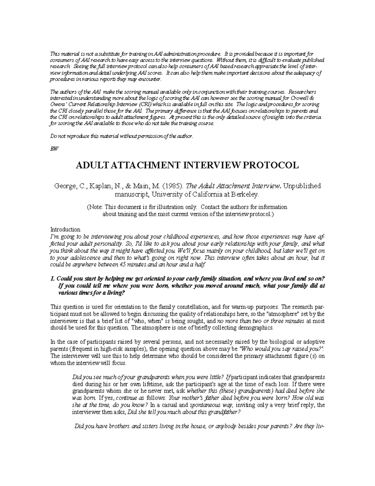 Aai interview - attachment - This material is not a substitute for ...