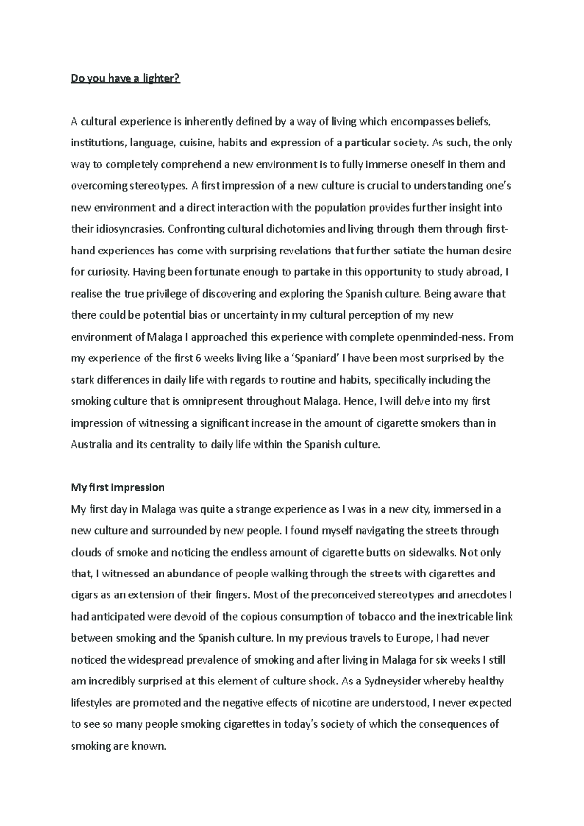 Draft - Cultural Interperation and First impressions - Do you have a ...