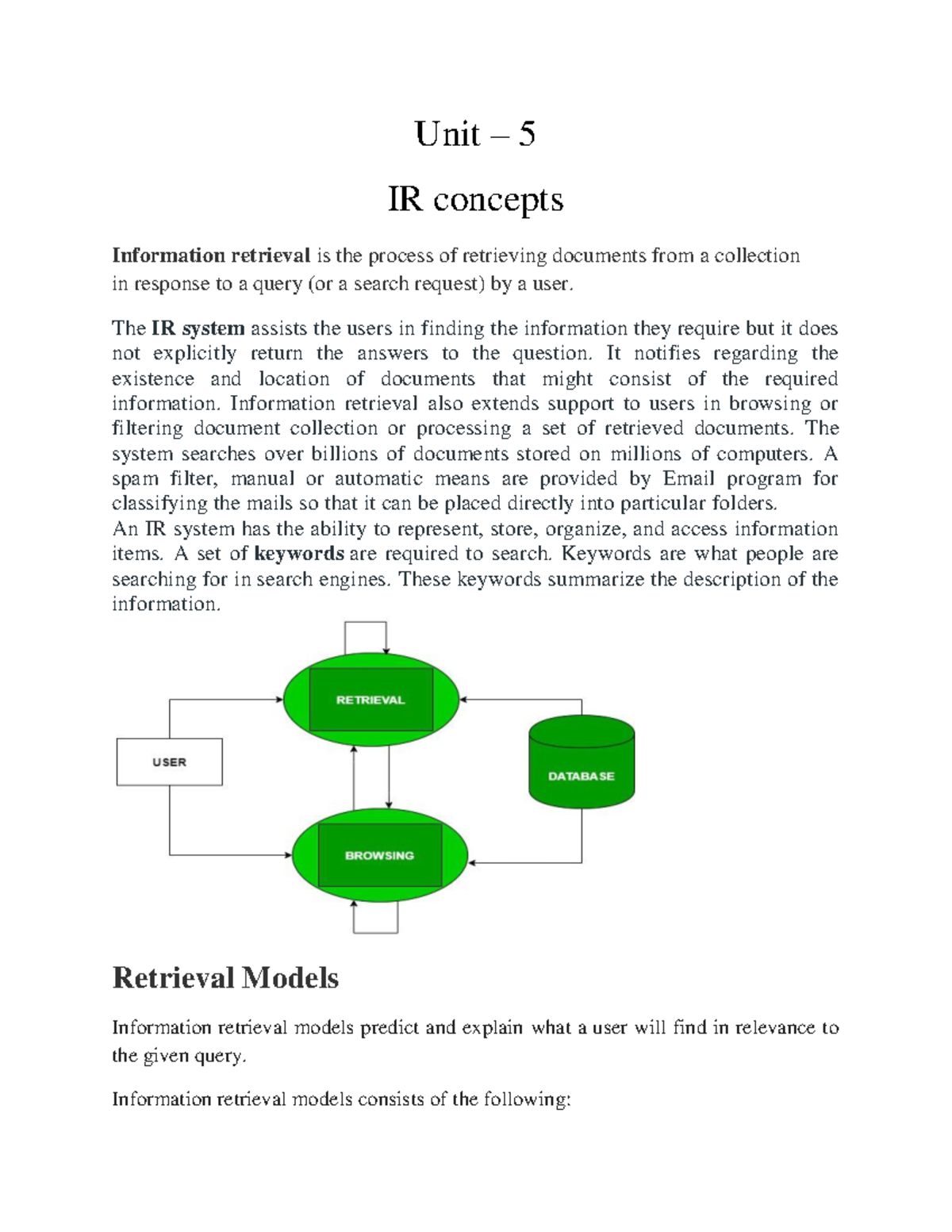 Unit 5 - .... - Unit 3 5 IR concepts Information retrieval is the ...