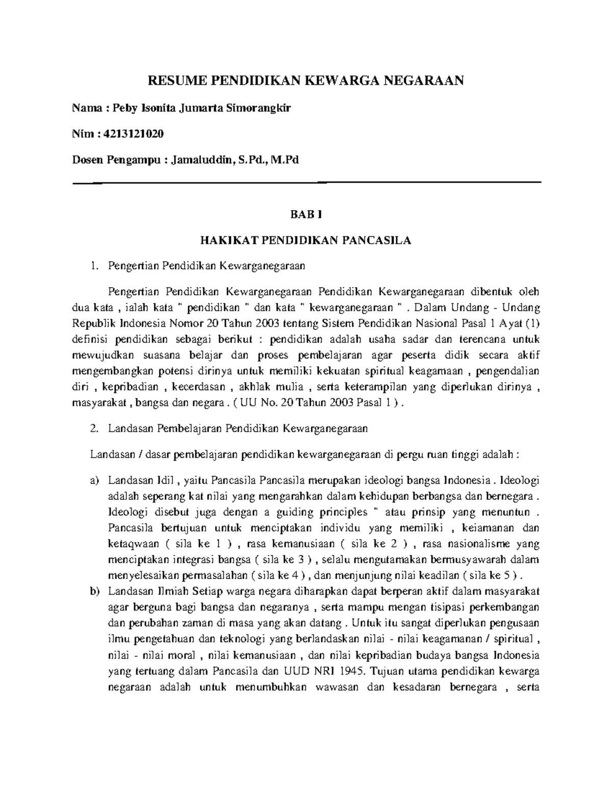 Resume Pendidikan Kewarga Negaraan PEBY Isonita Jumarta Simorangkir PSPF'21D 4213121020 - RESUME ...
