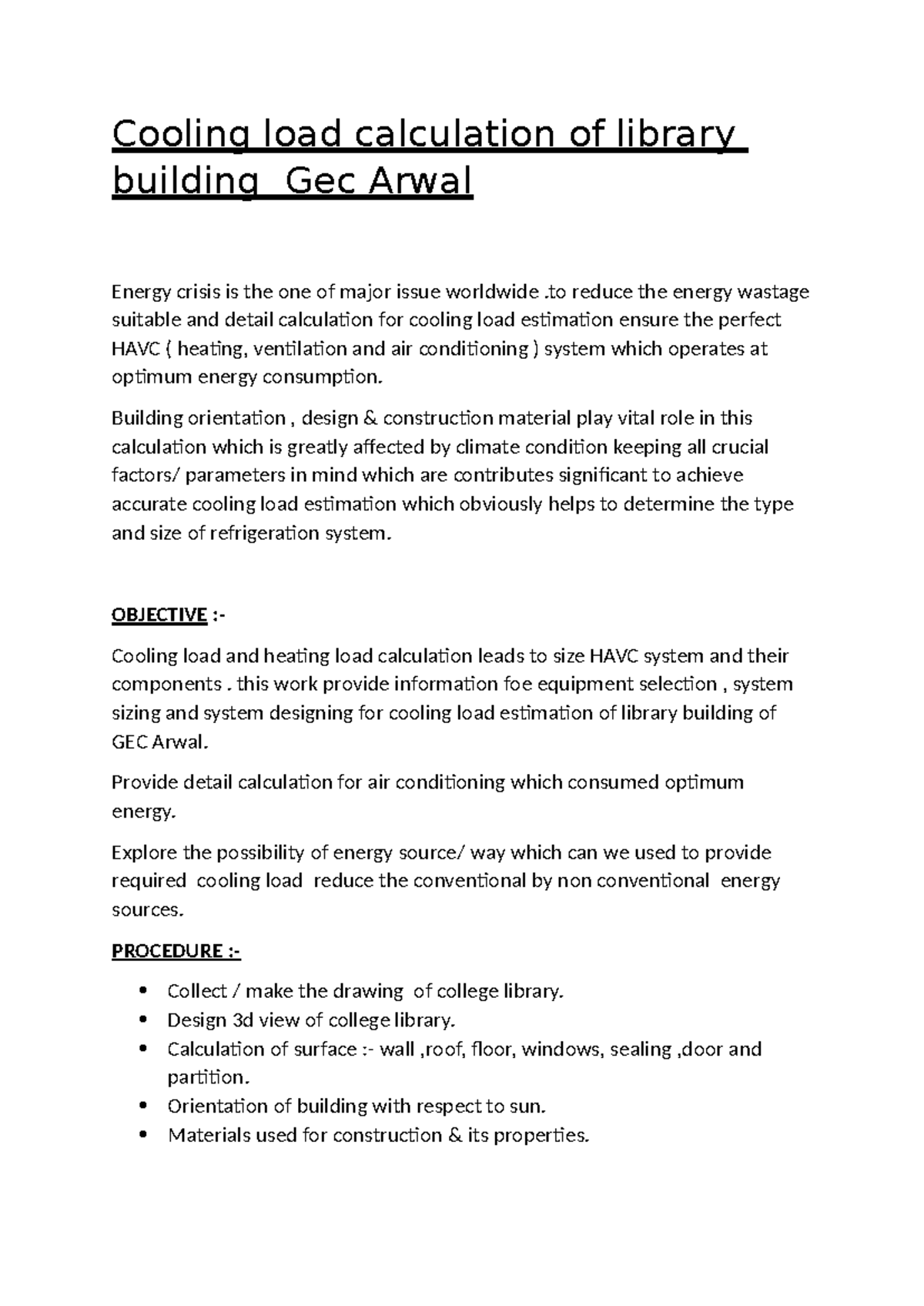Cooling load calculation of library building Gec Arwal - Cooling load ...