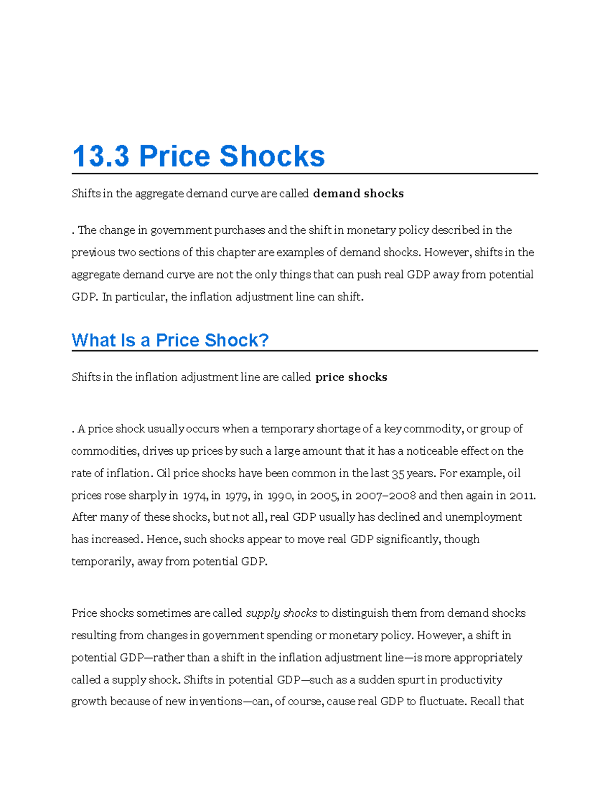 Chapter 13 Chapter 13-2 Practice Materials - 13 Price Shocks Shifts in ...