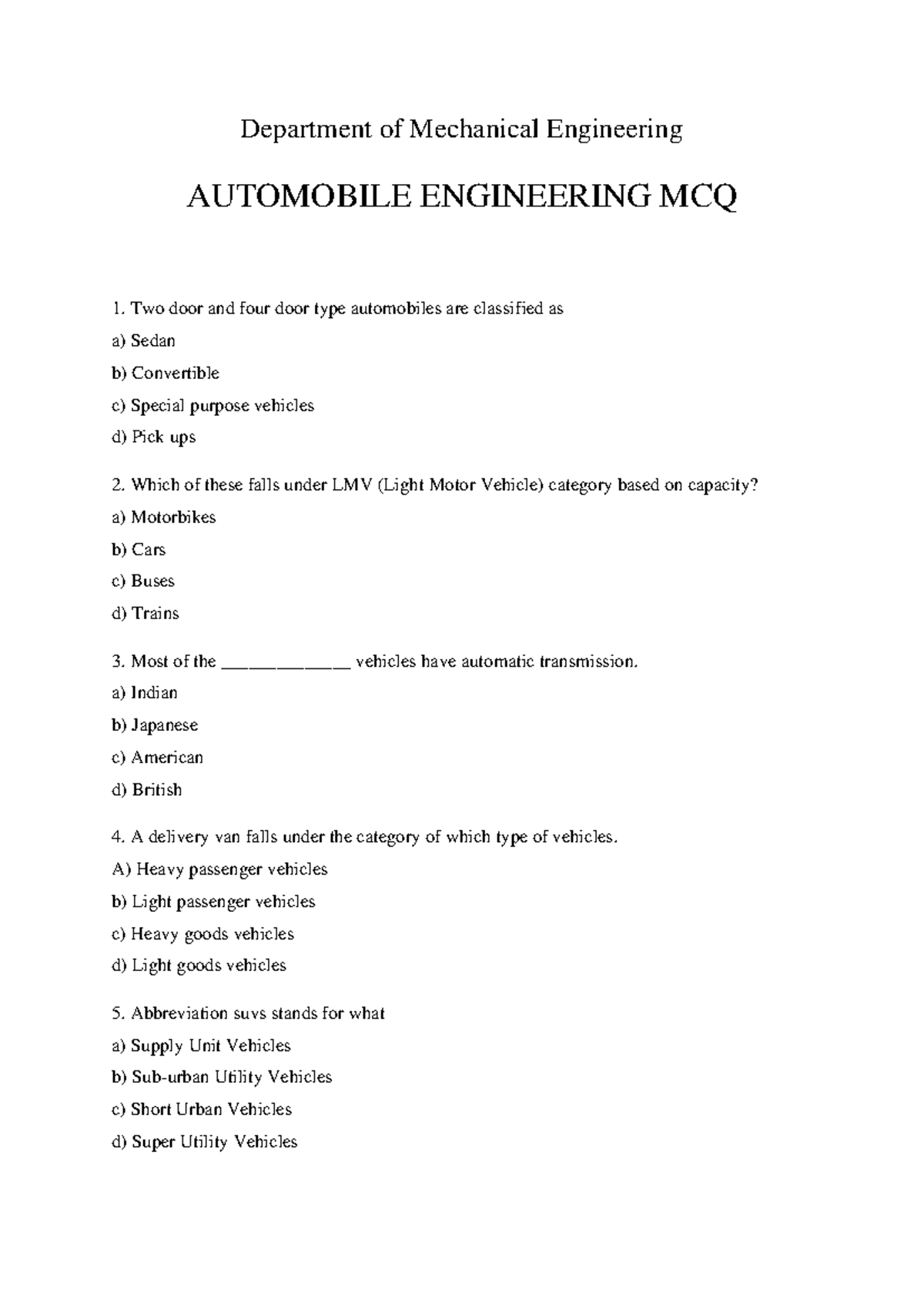 Automobile Engineering - Department of Mechanical Engineering ...