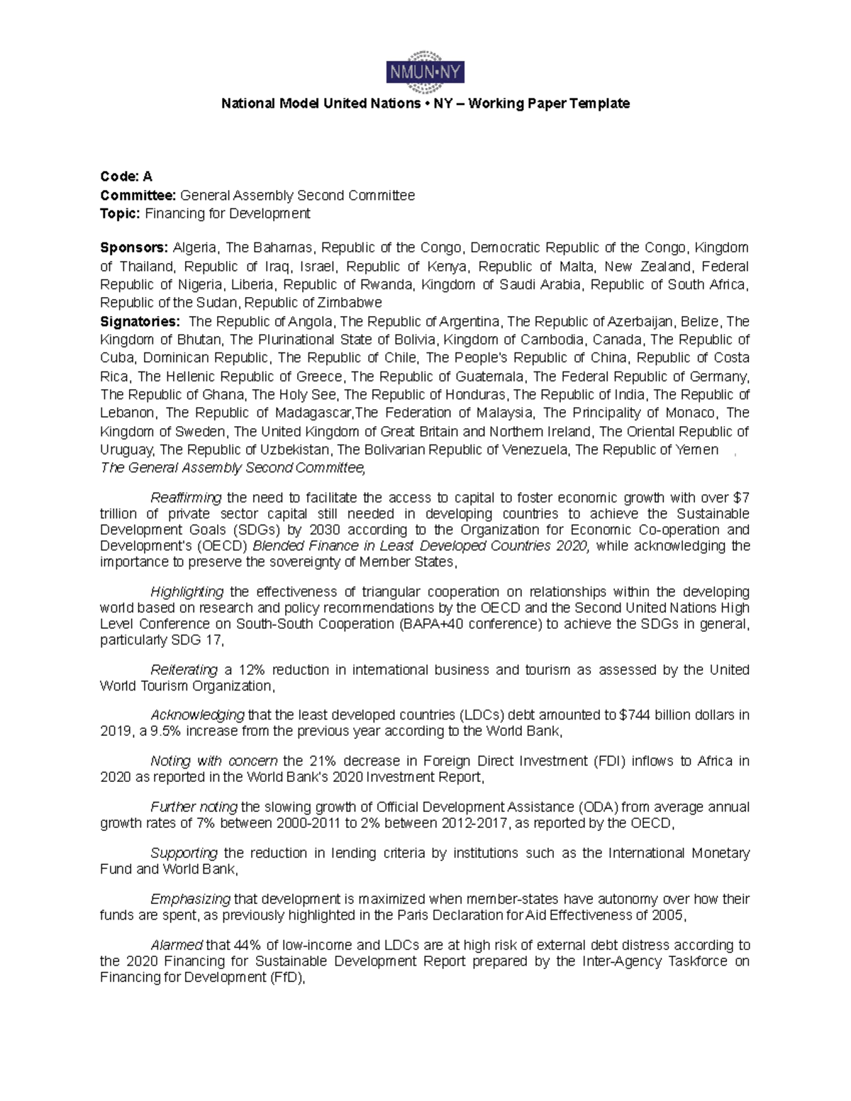 P4 Working Paper A - IR SIM - National Model United Nations • NY ...