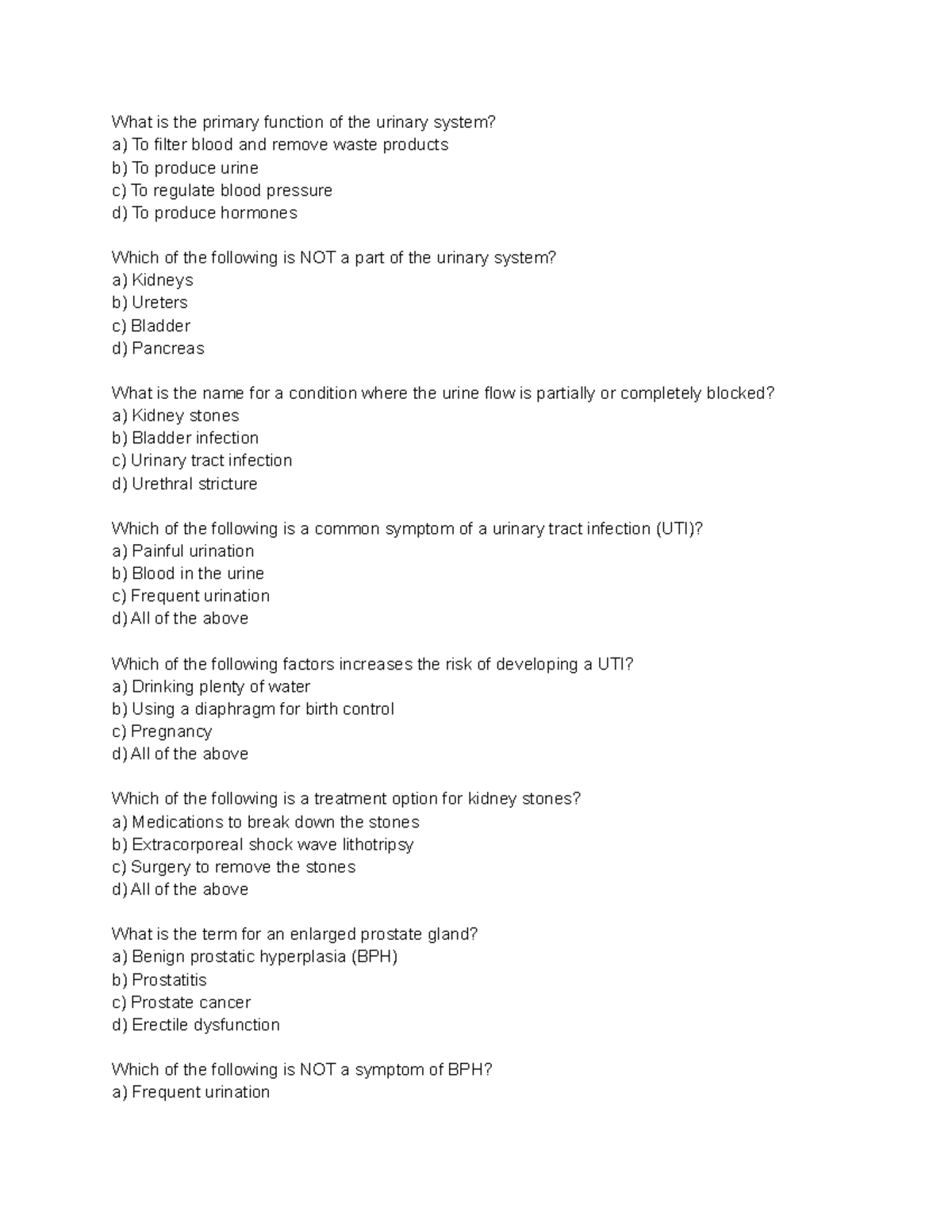 Disorders of the urinary system quiz - What is the primary function of ...