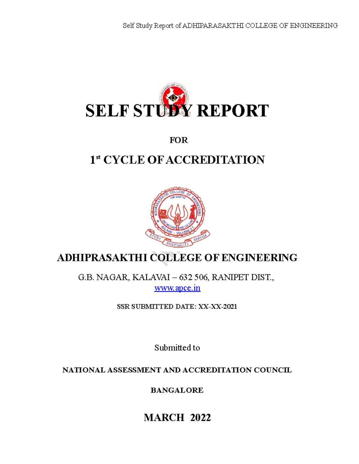Final 1 NAAC1 new - This about naac description - SELF STUDY REPORT FOR 1 st CYCLE OF ...