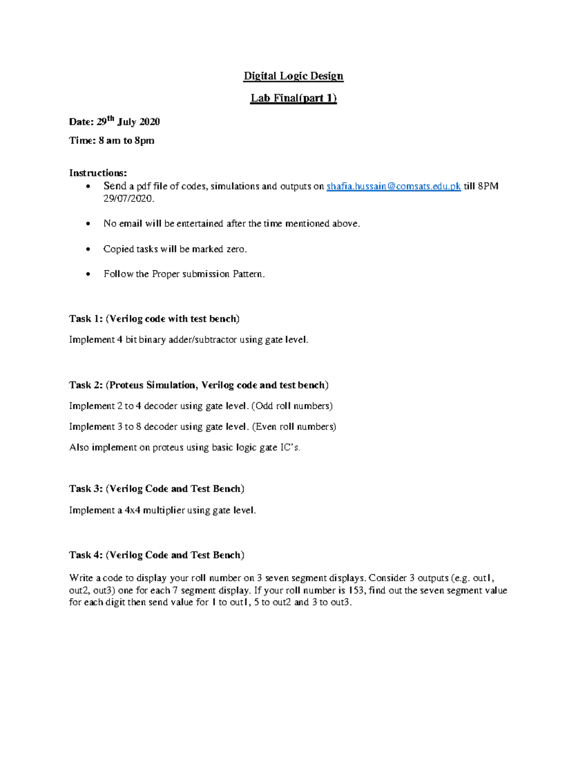 DLD Lab Final Part 1 - done - Digital Logic Design Lab Final(part 1 ...