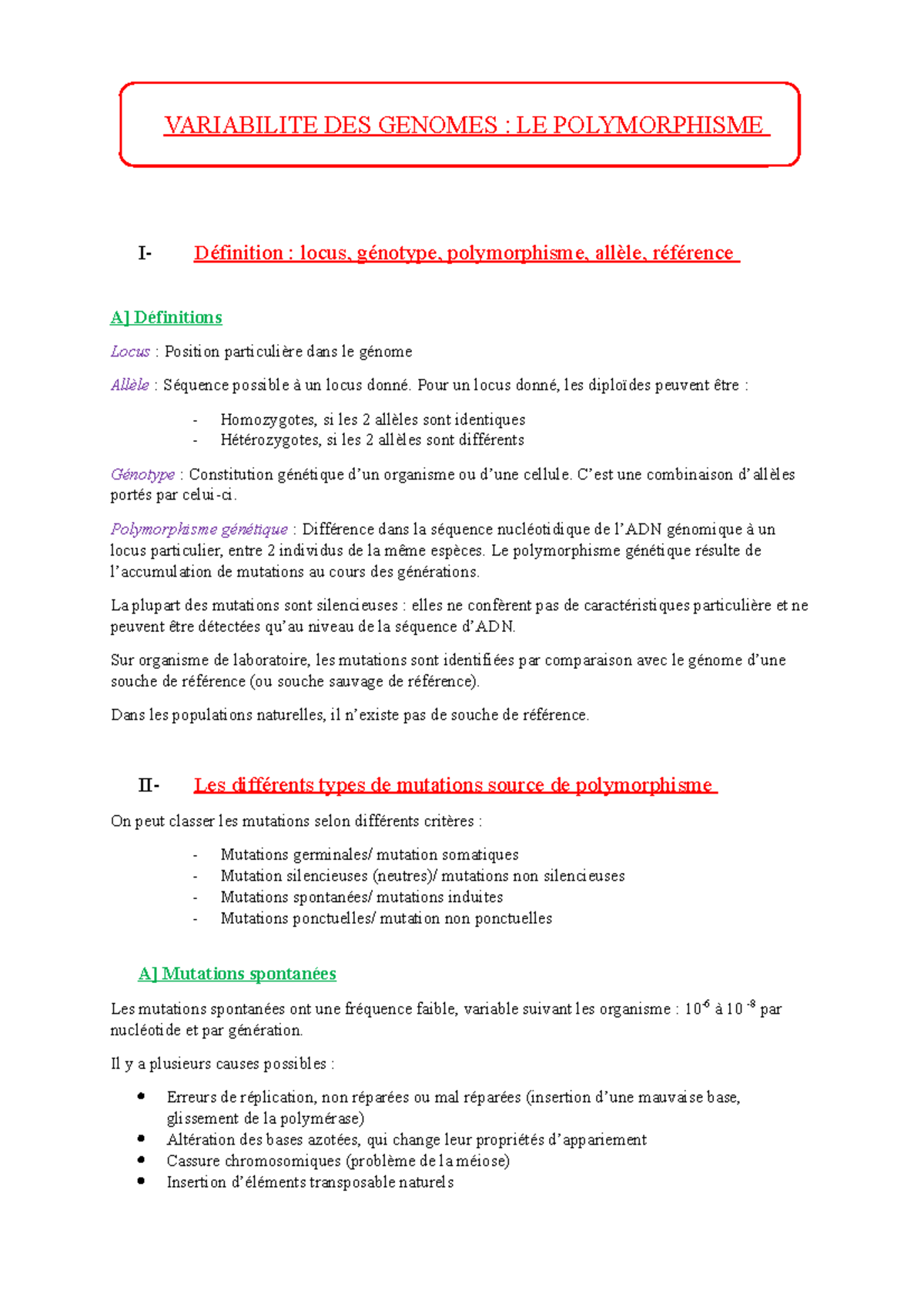 Cours 2 polymorphisme génétique - VARIABILITE DES GENOMES : LE ...