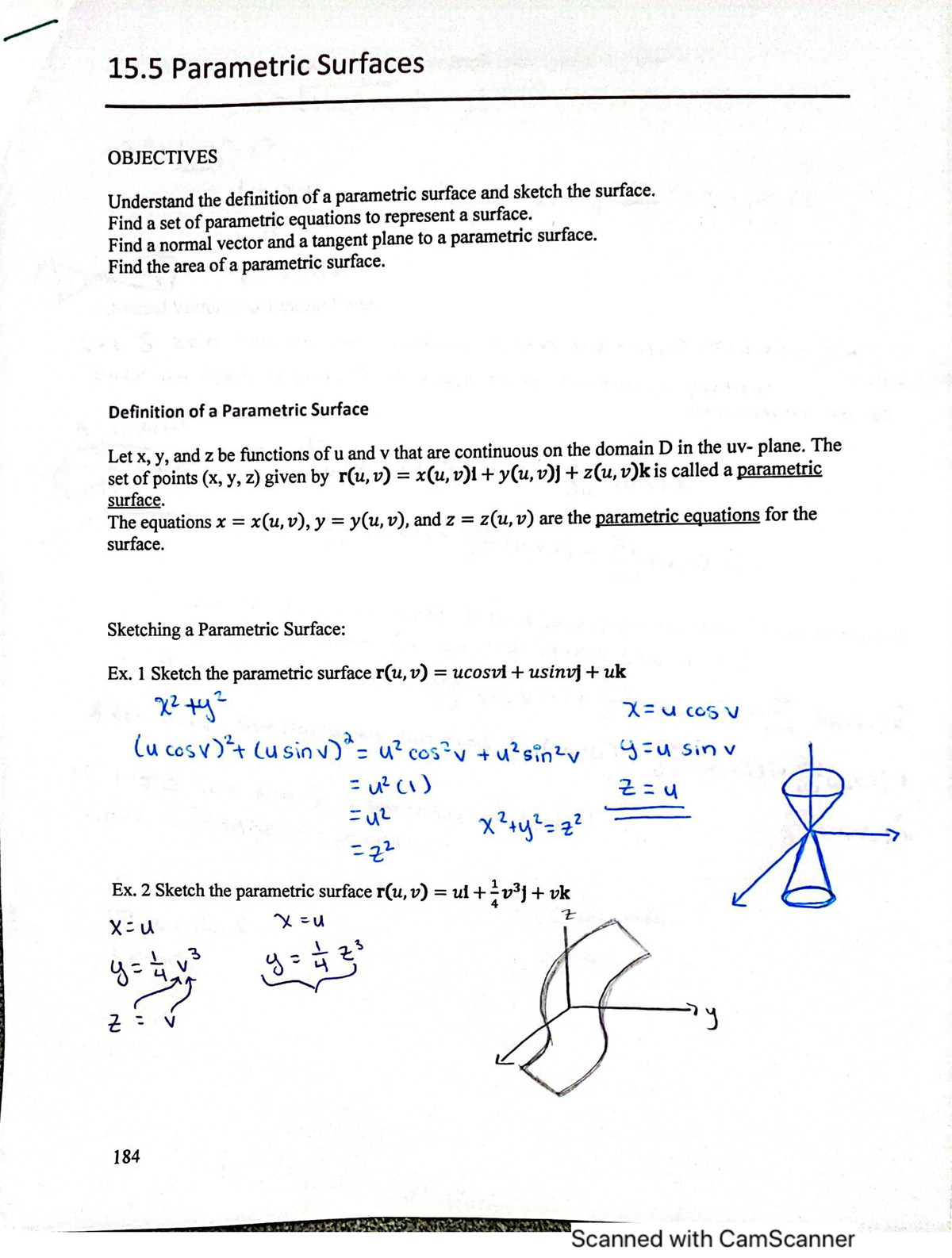 Calculus 3 15.5 notes - 15 Parametric Surfaces OBJECTIVES Understand ...