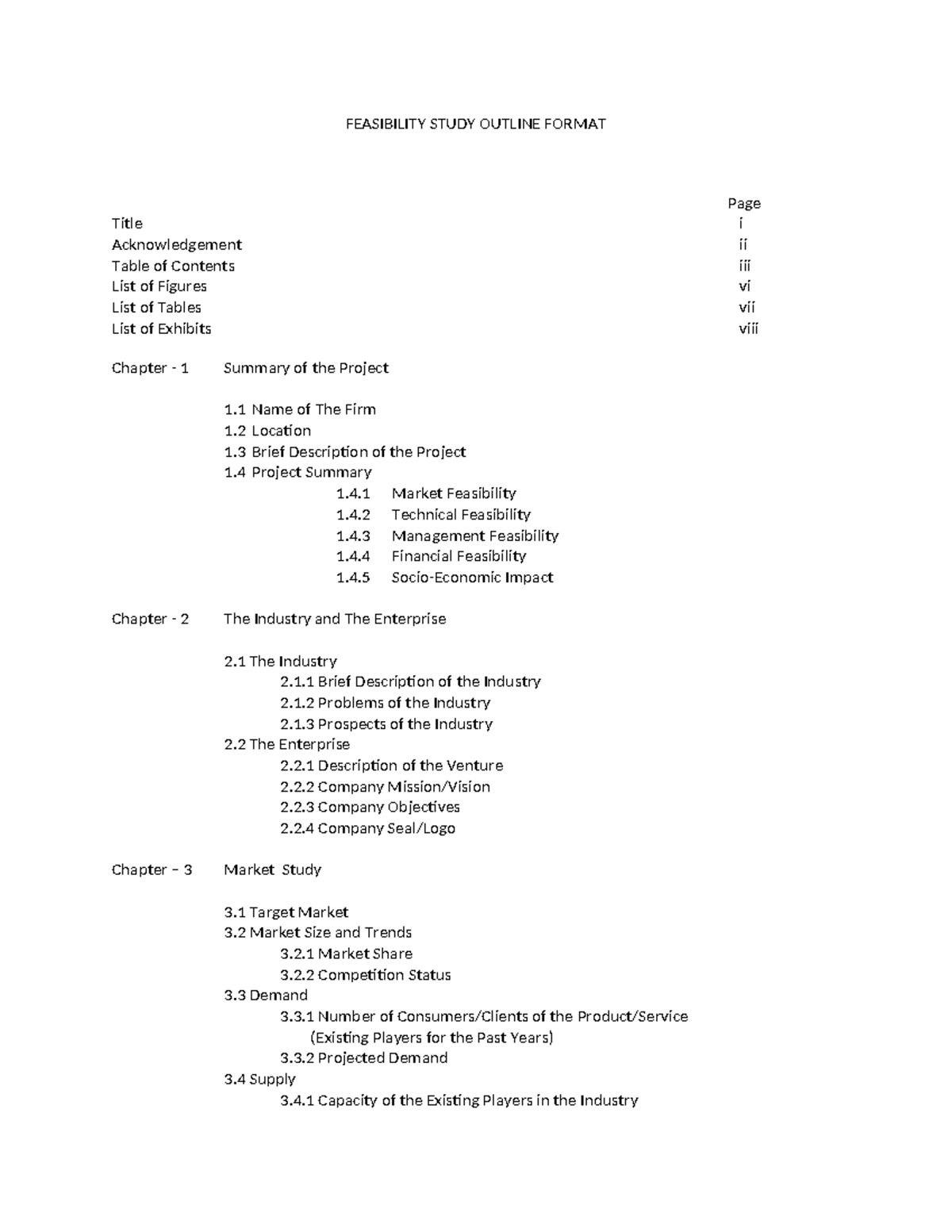 Feasibility- Study- Outline- Format 2 - FEASIBILITY STUDY OUTLINE ...