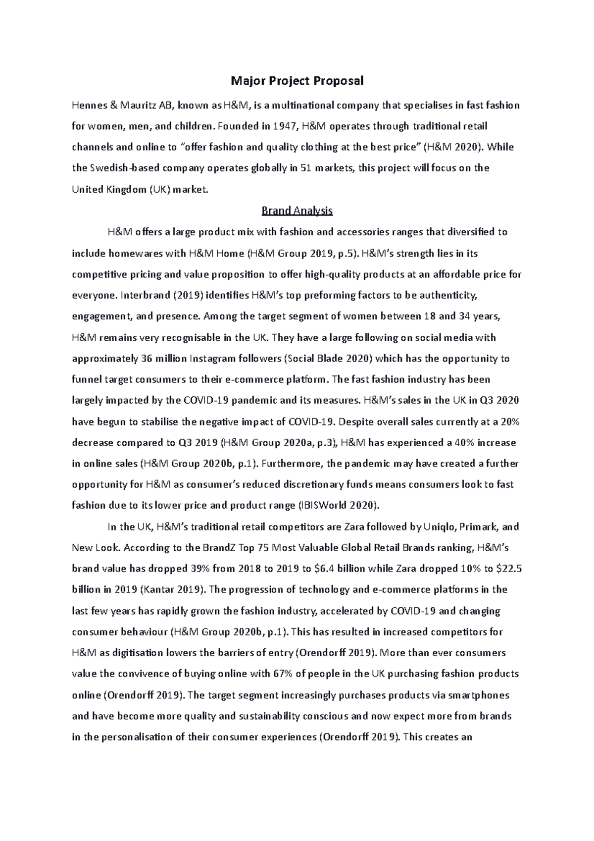 MARK3082 Major Project Proposal - H&M - MARK3082 - UNSW Sydney - Studocu