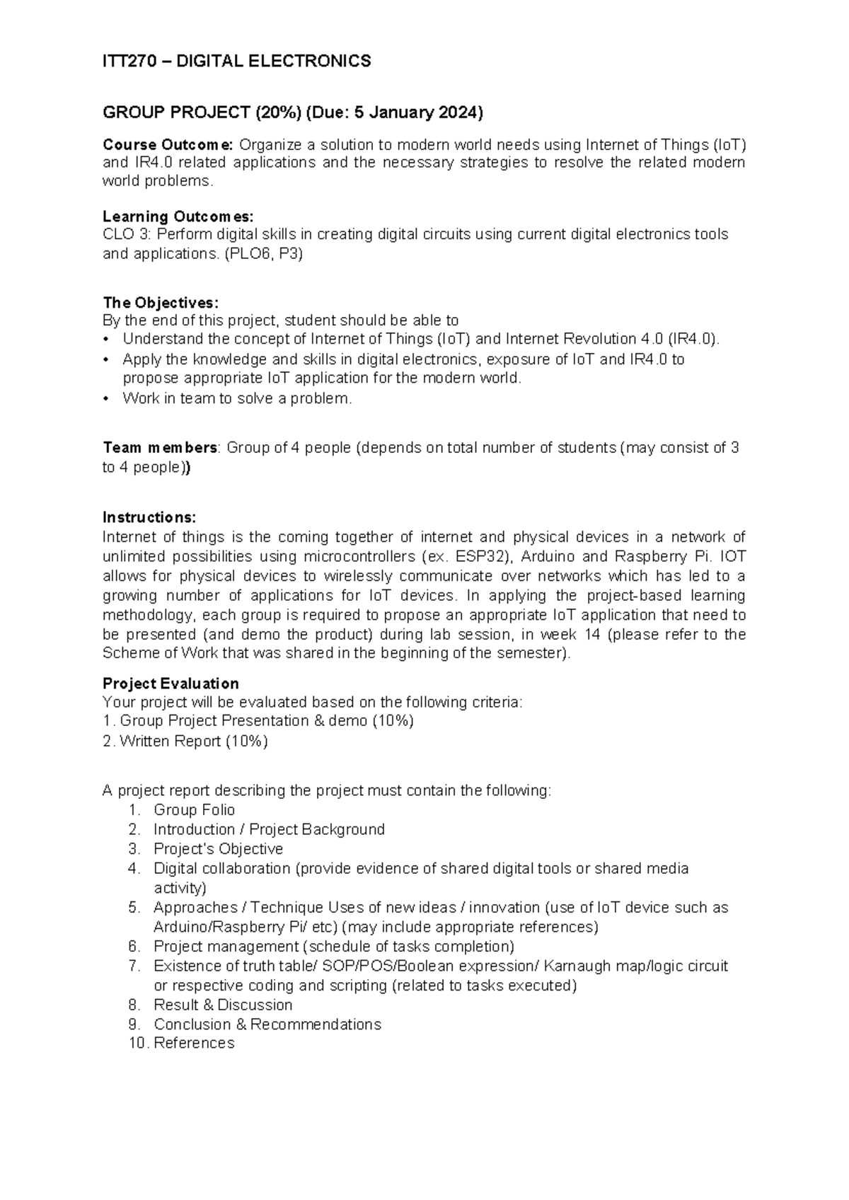 ITT270 Group Project and Rubric Dec2023 - GROUP PROJECT (20%) (Due: 5 ...