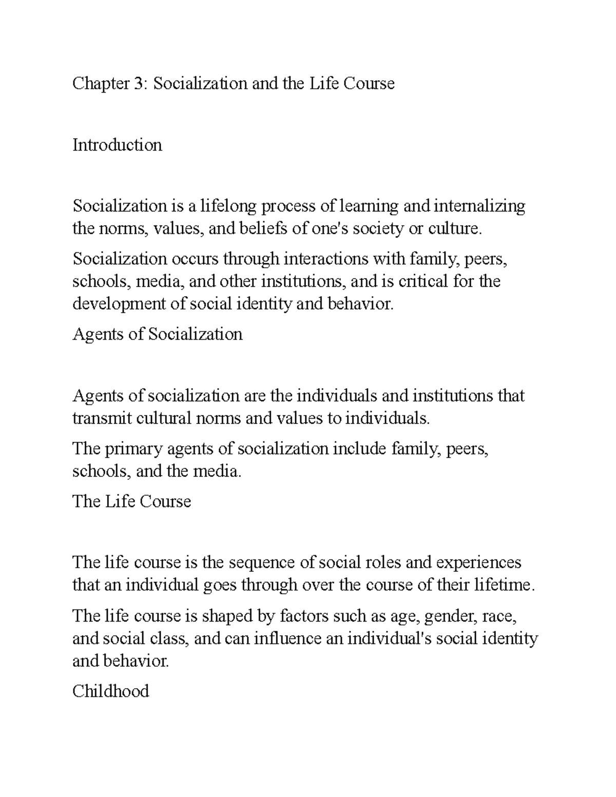 Socialization and the Life Course - Studocu