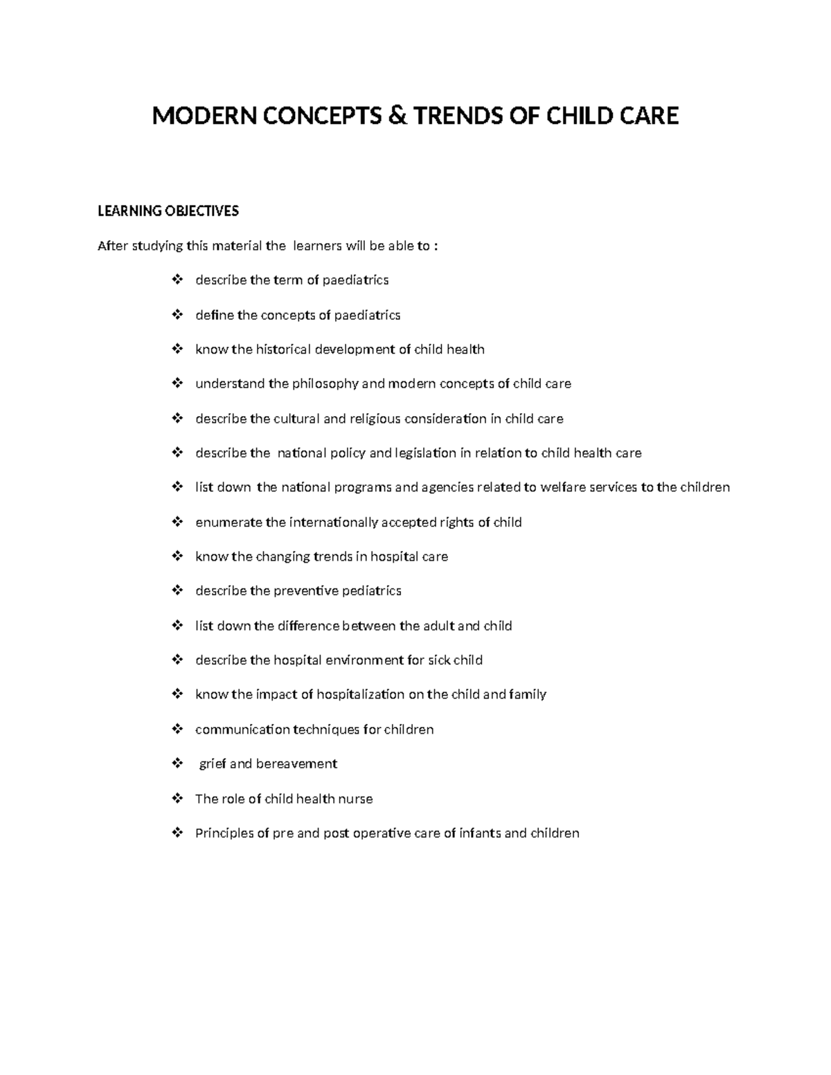 1. Modern Concepts AND Trends IN Child CARE - MODERN CONCEPTS & TRENDS ...