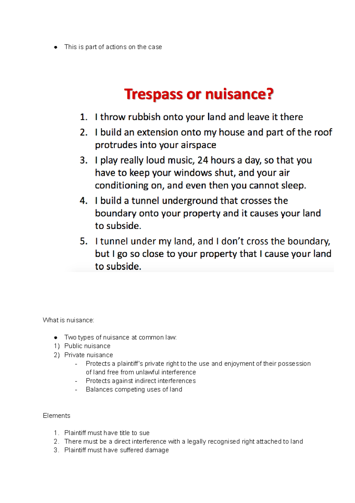 Week 3 Private Nuisance - This is part of actions on the case What is ...