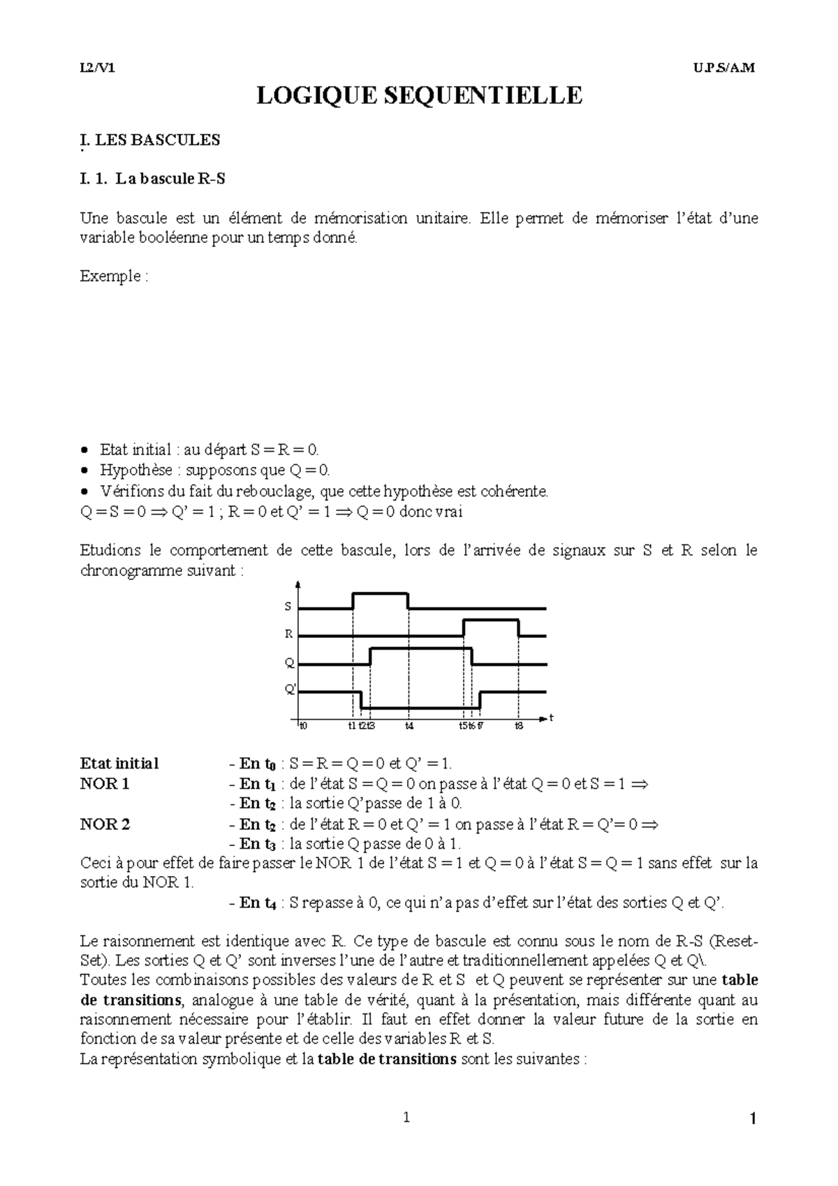 Bascule, compteurs - . LOGIQUE SEQUENTIELLE I. LES BASCULES I. 1. La ...
