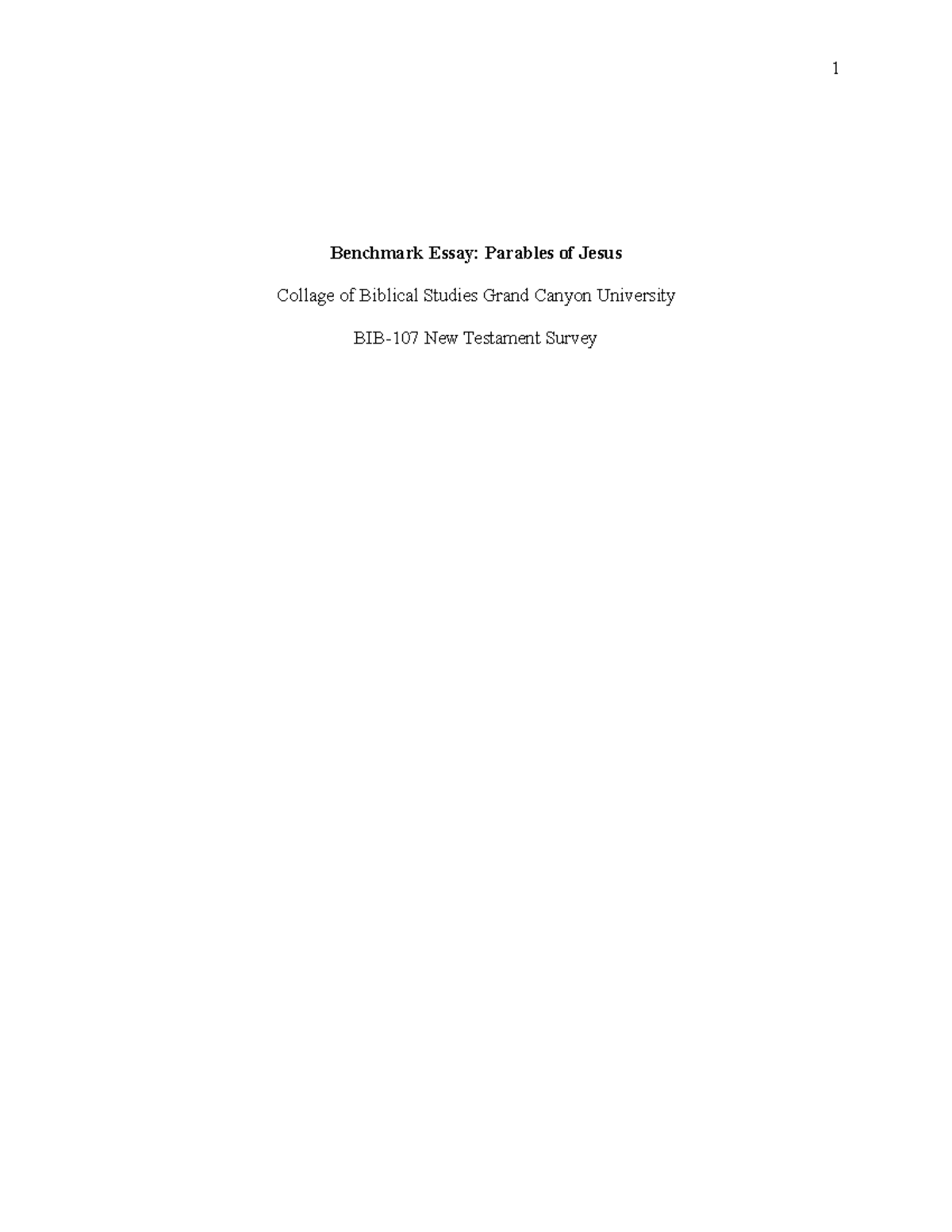 Benchmark Essay Parables of Jesus - Benchmark Essay: Parables of Jesus ...
