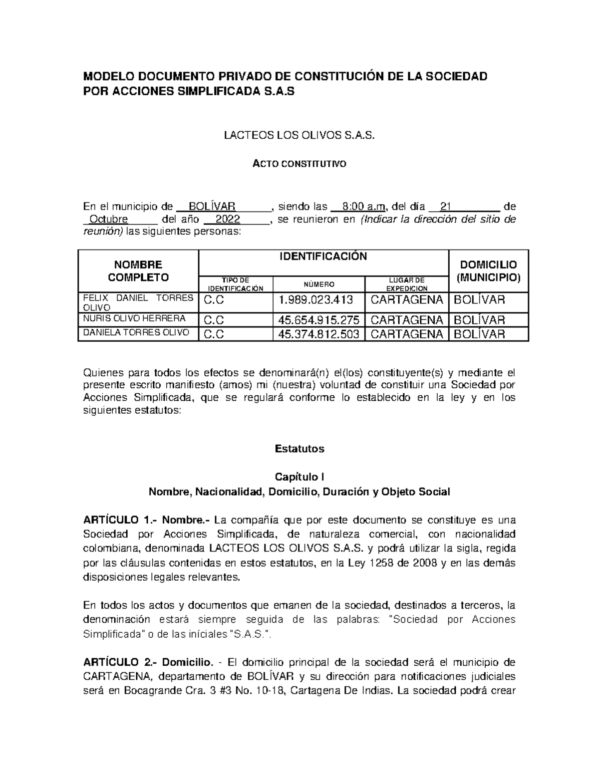 Construyendo mi empresa - MODELO DOCUMENTO PRIVADO DE CONSTITUCIÓN DE LA SOCIEDAD POR ACCIONES ...