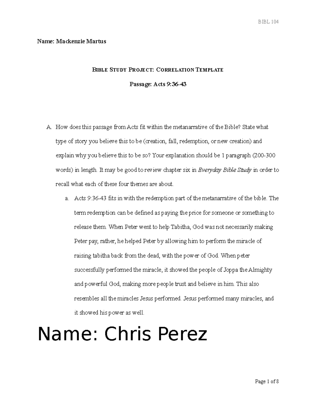 Bible Study Project Correlation (bible 104) - Name: Mackenzie Martus ...
