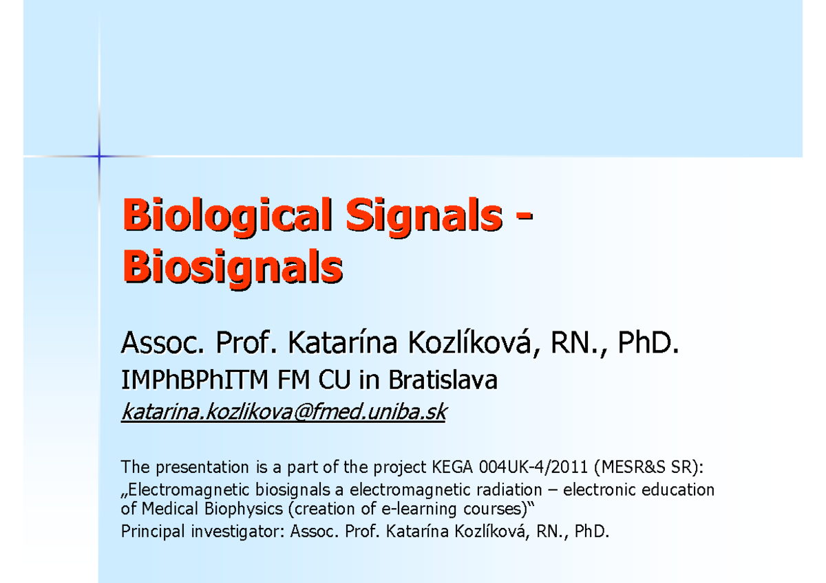 Biosignal Overview - Lecture notes 3 - - Studocu