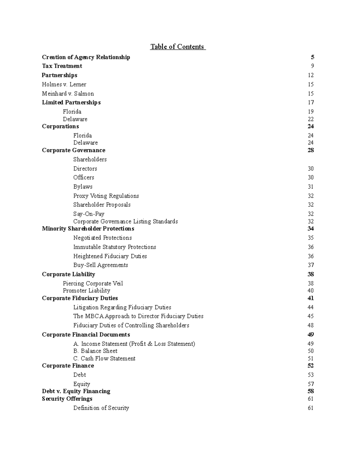 BA Outline- WEdlon - Table of Contents Creation of Agency Relationship ...
