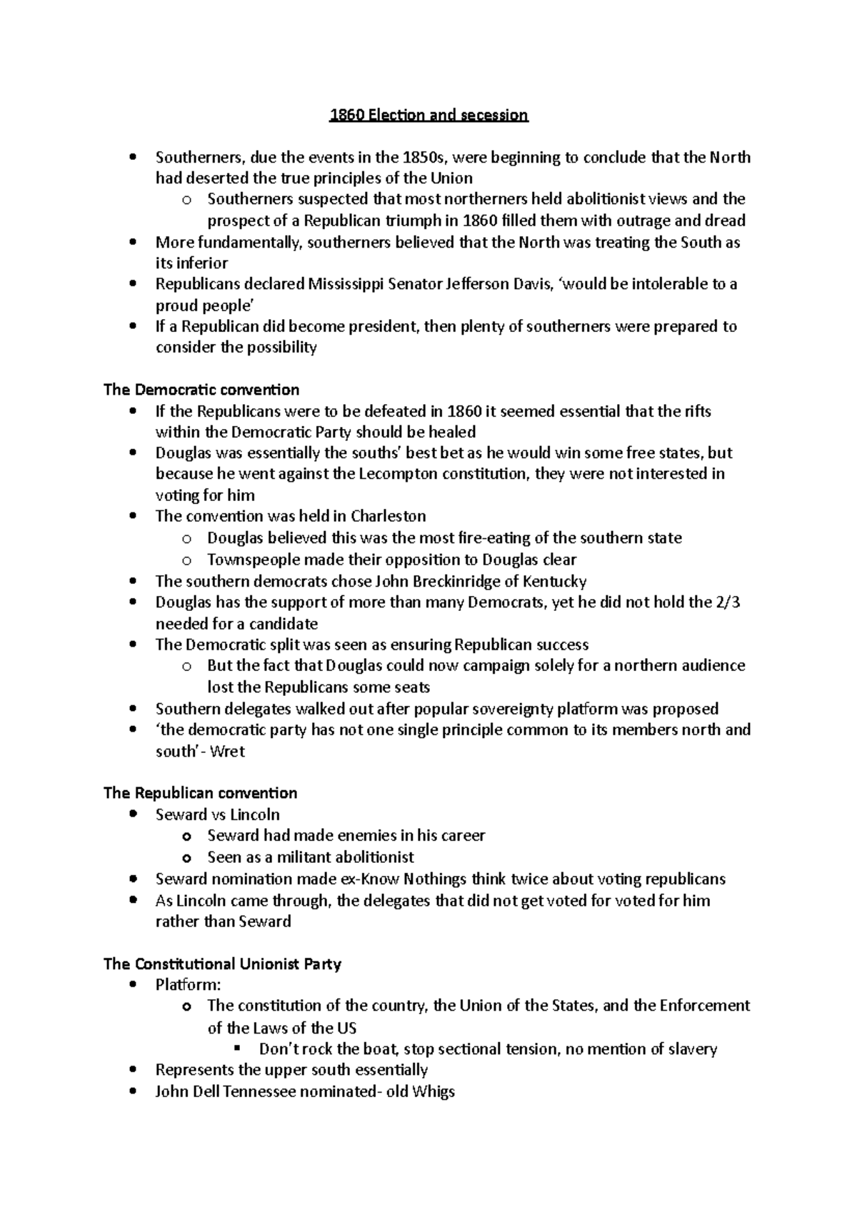 1860 Election and secession - 1860 Election and secession Southerners ...