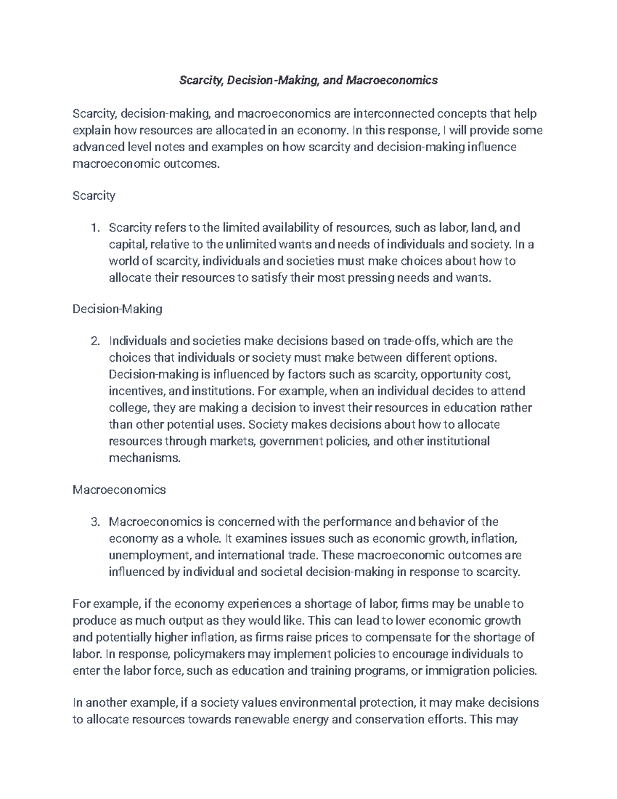 Notes on Scarcity, Decision-Making, and Macroeconomics - Scarcity ...