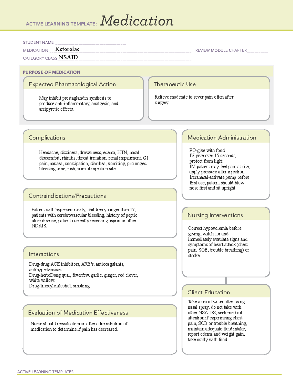 Virtual Clinical Assignment #2 - ACTIVE LEARNING TEMPLATES Medication ...